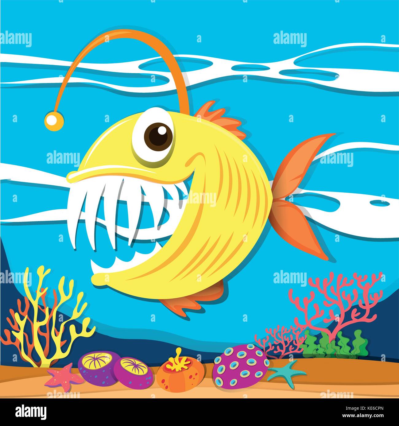 Fish with sharp teeth underwater illustration Stock Vector Image & Art ...