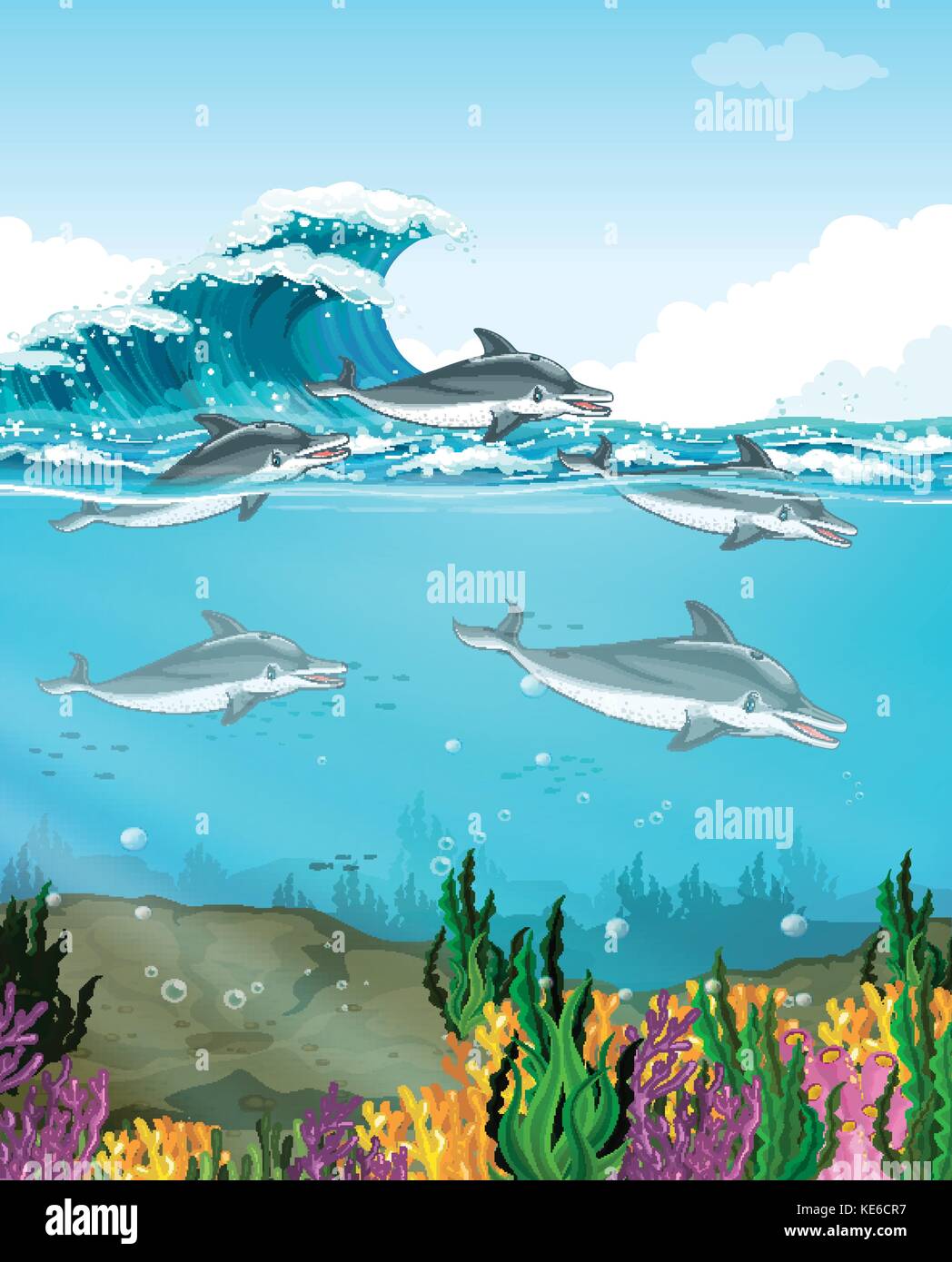 Dolphins swimming under the sea illustration Stock Vector Image & Art ...
