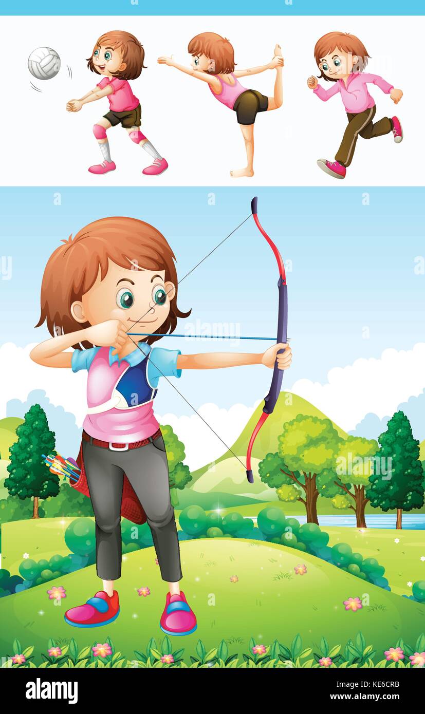 Girl doing archery and other sports illustration Stock Vector Image ...