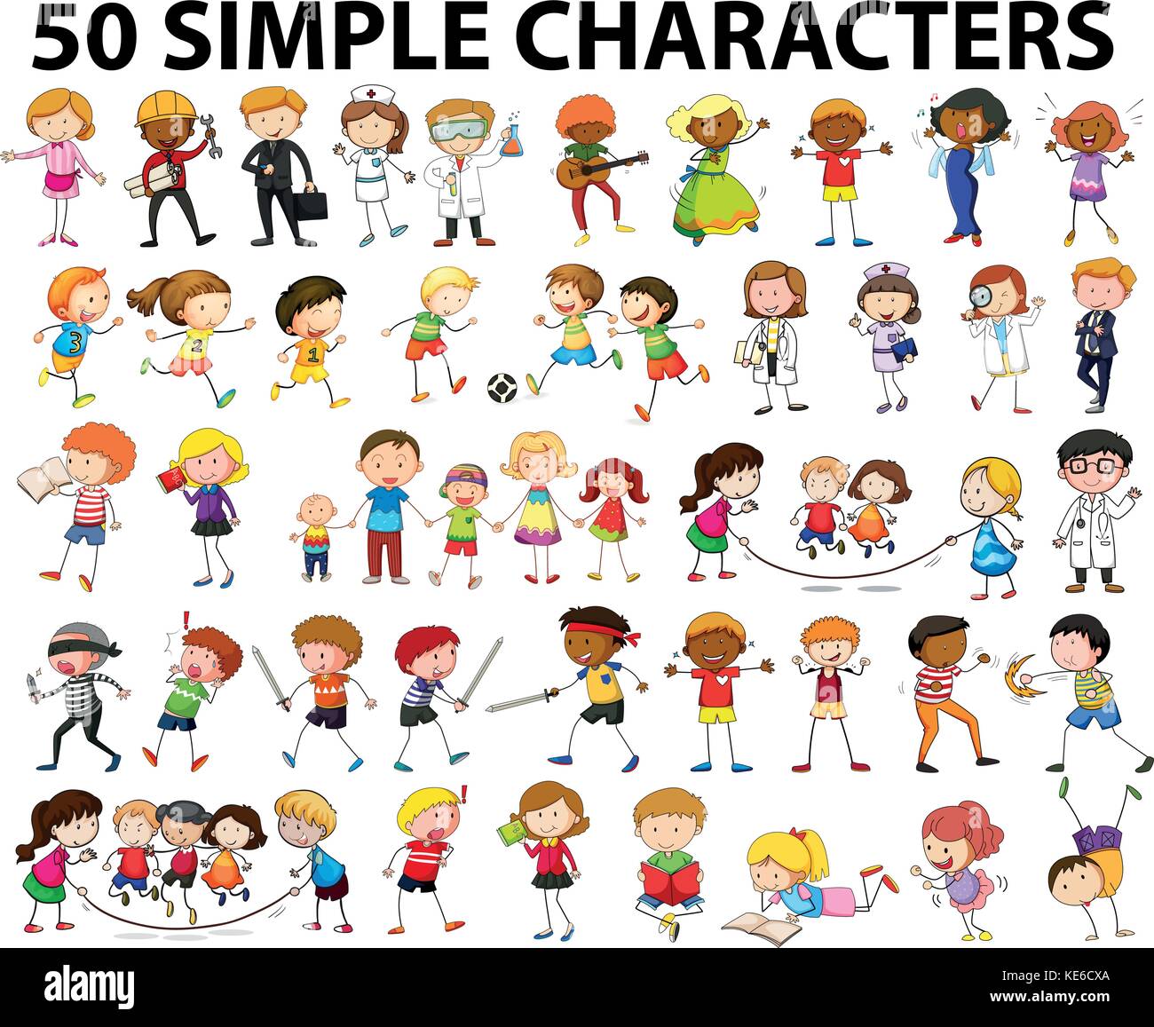 Characters of man and woman doing things illustration Stock Vector ...