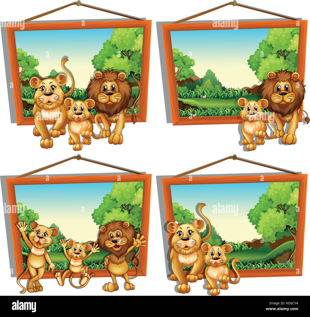 Four photo frames of lion family illustration Stock Vector Image & Art ...