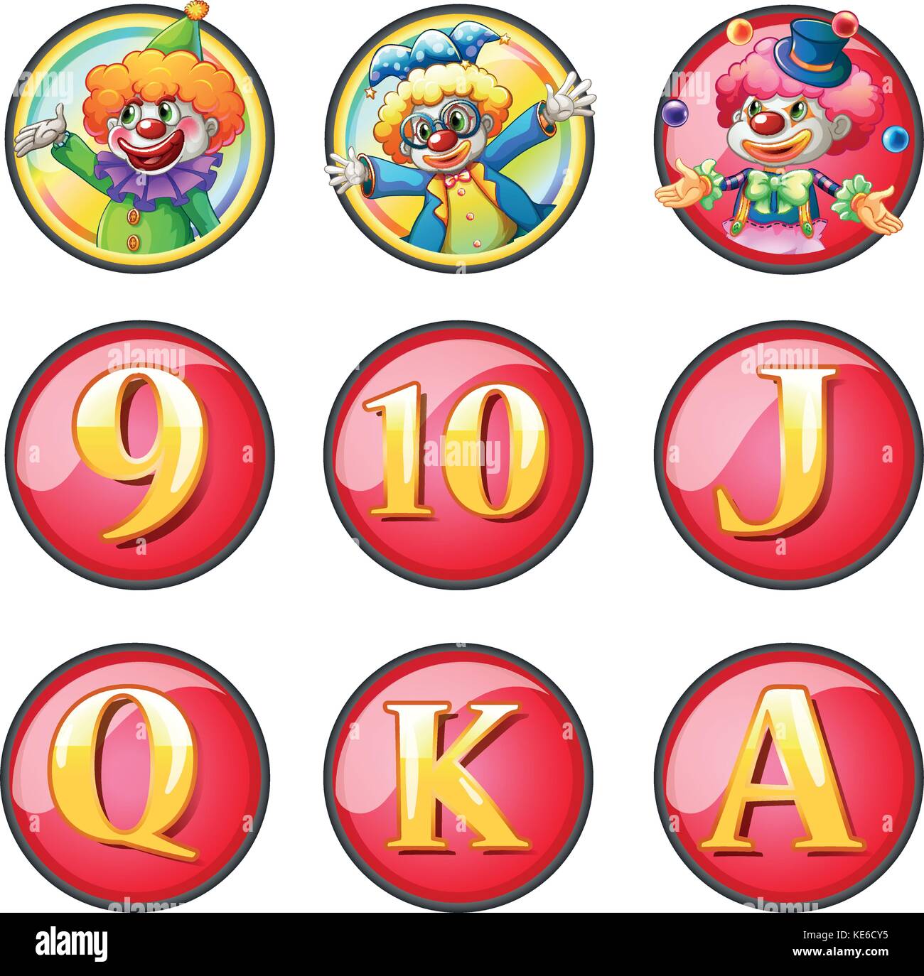 Jesters and letters on round badges illustration Stock Vector Image ...
