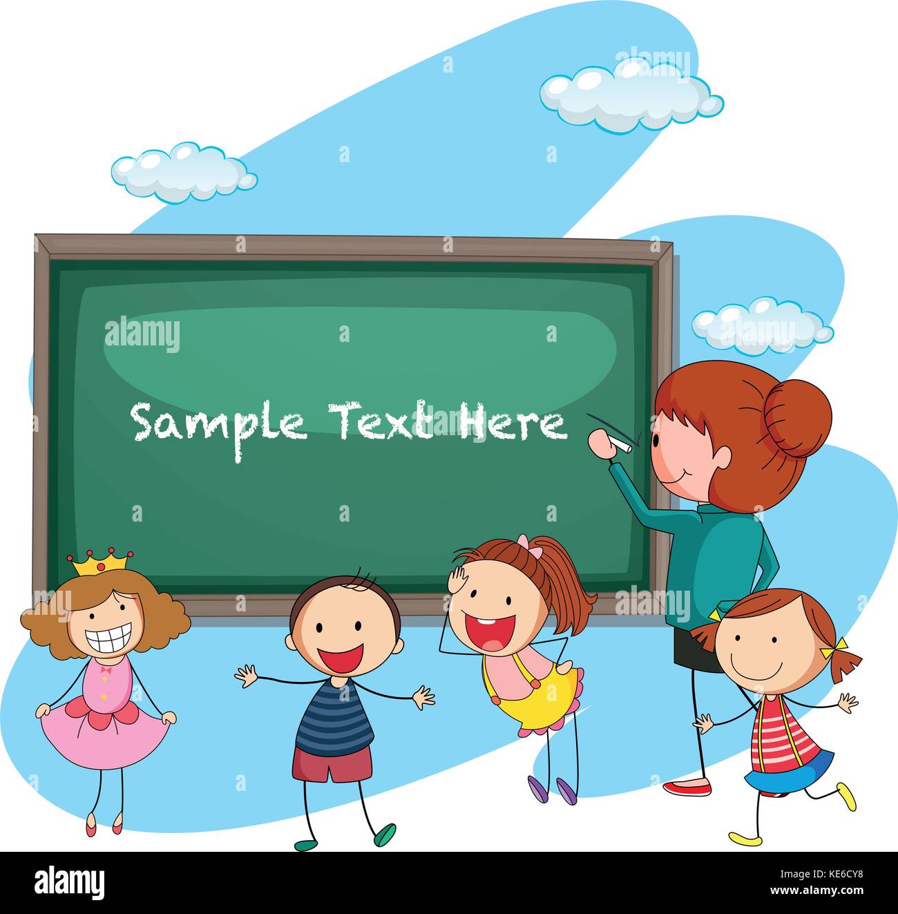 Frame template with teacher and students illustration Stock Vector ...