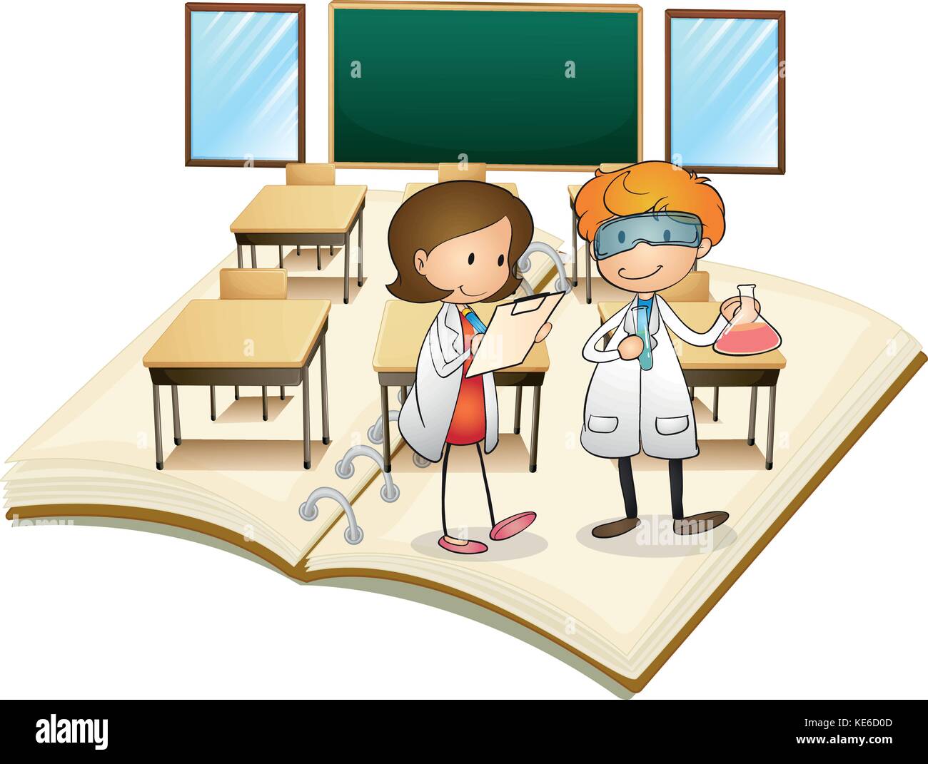 Book of scientists working in the class illustration Stock Vector Image ...