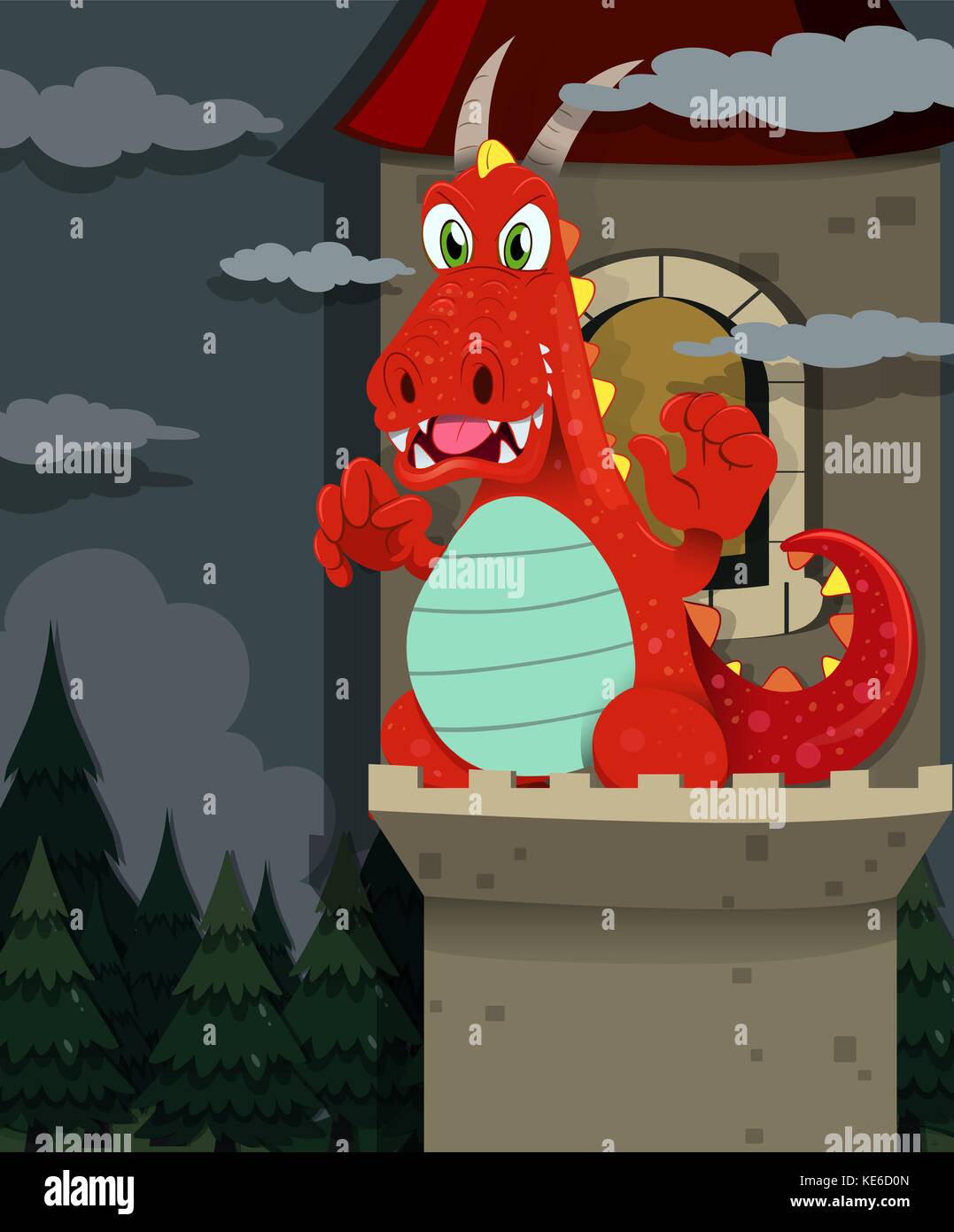Red dragon at the castle illustration Stock Vector Image & Art - Alamy