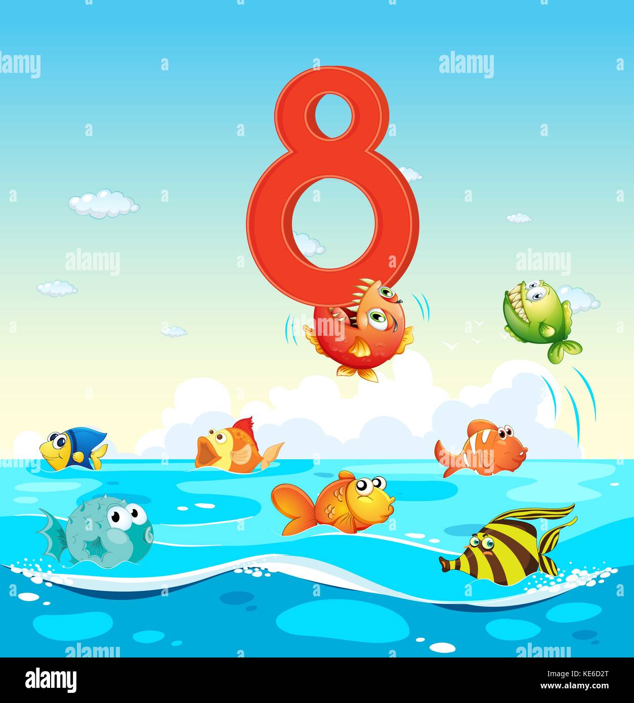 Number eight with 8 fish in the ocean illustration Stock Vector Image ...