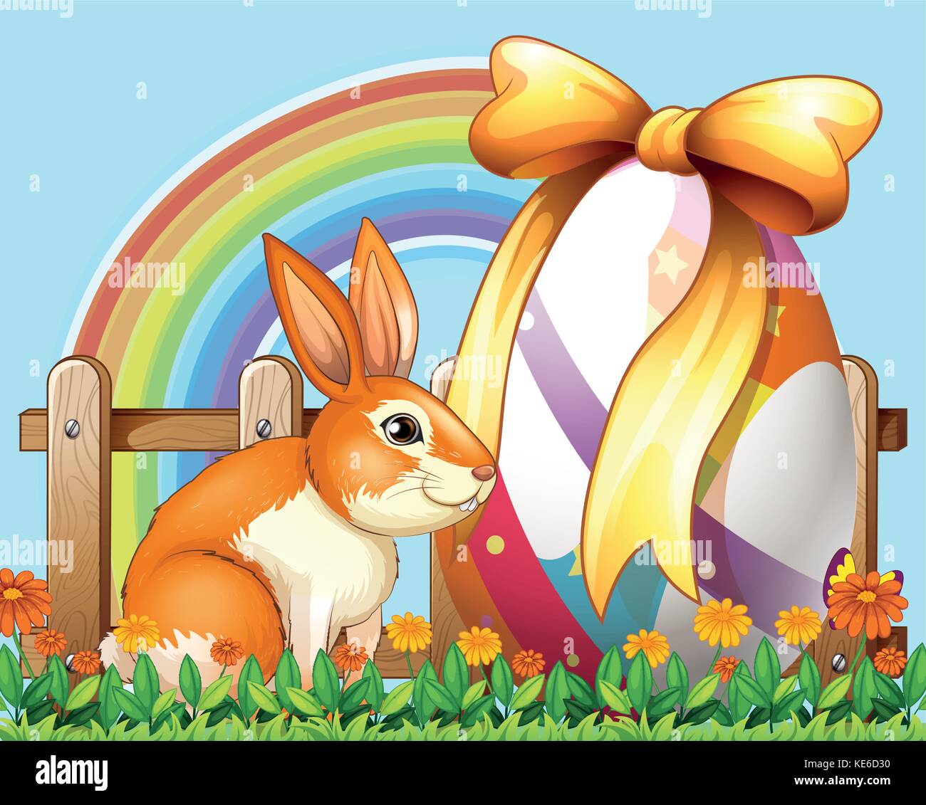 Easter rabbit with egg in the yard illustration Stock Vector Image ...