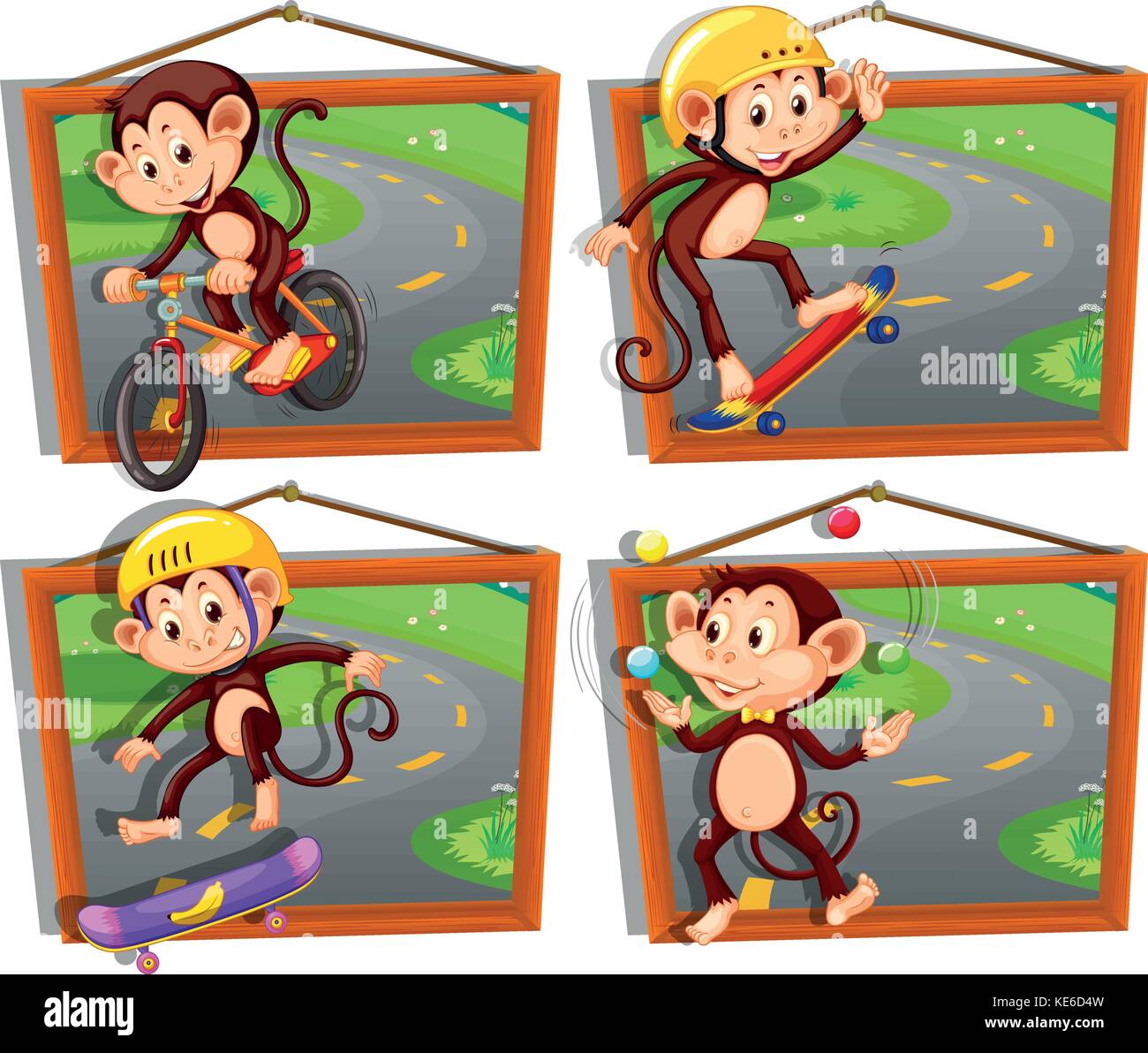 Four frames of monkeys playing sports illustration Stock Vector Image ...