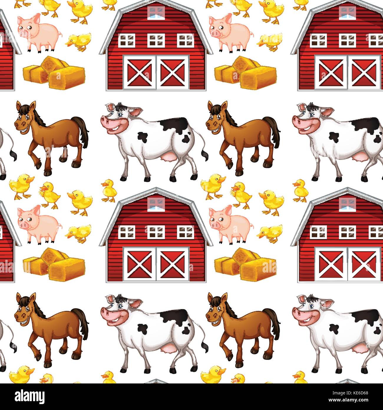Seamless farm animals and barn illustration Stock Vector Image & Art ...