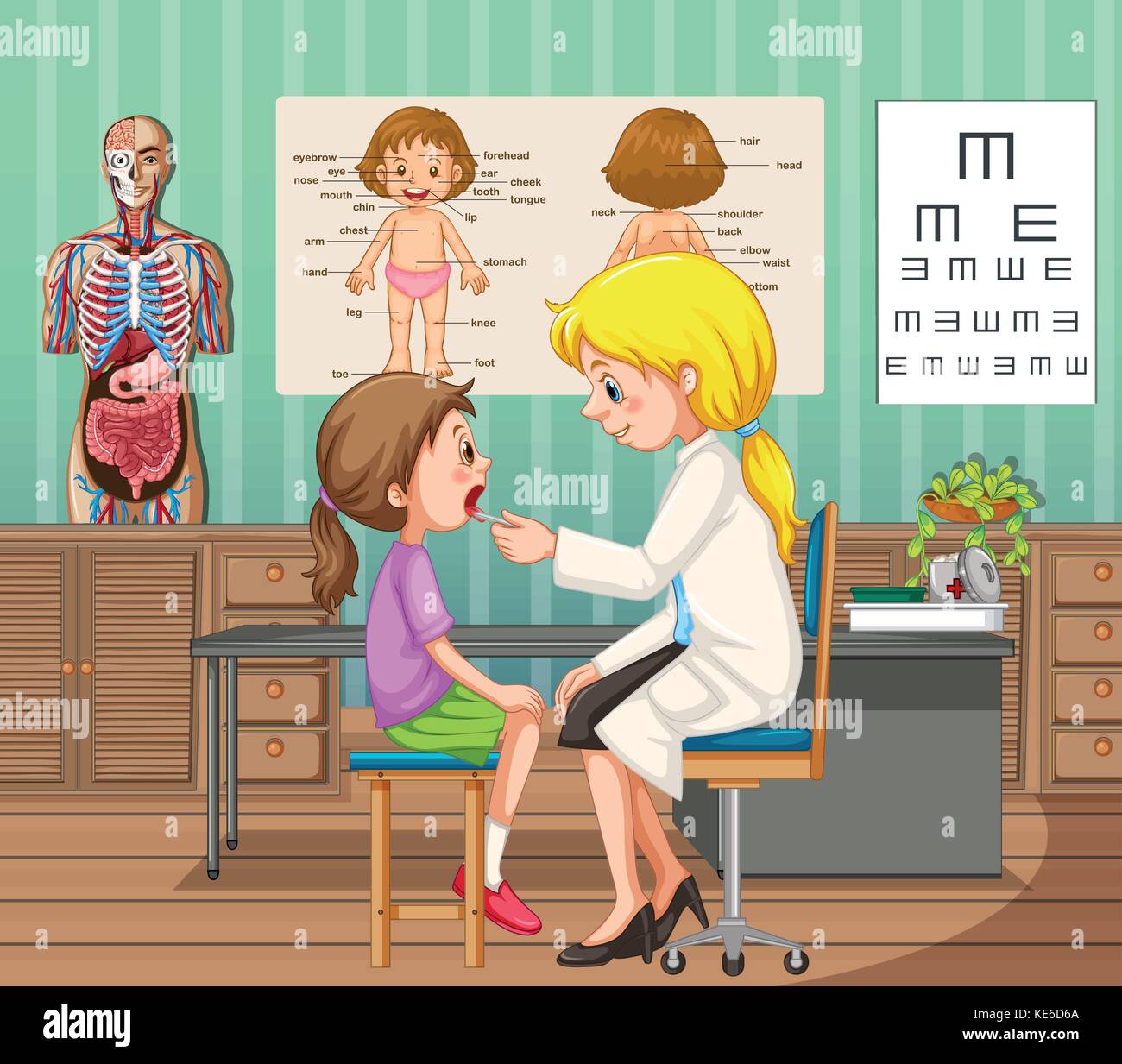 Doctor giving treatment to little girl in clinic illustration Stock ...