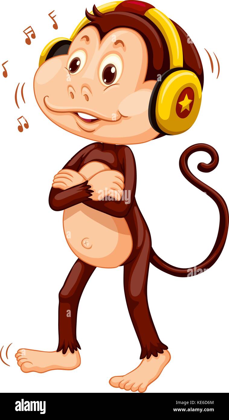 Cartoon Monkey With Headphones