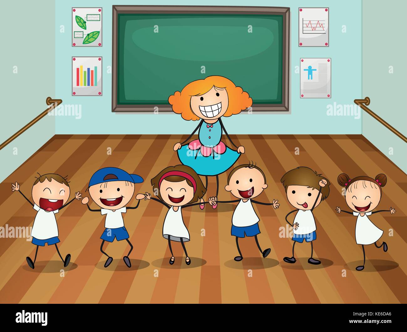 Teacher and students in dancing class illustration Stock Vector Image ...