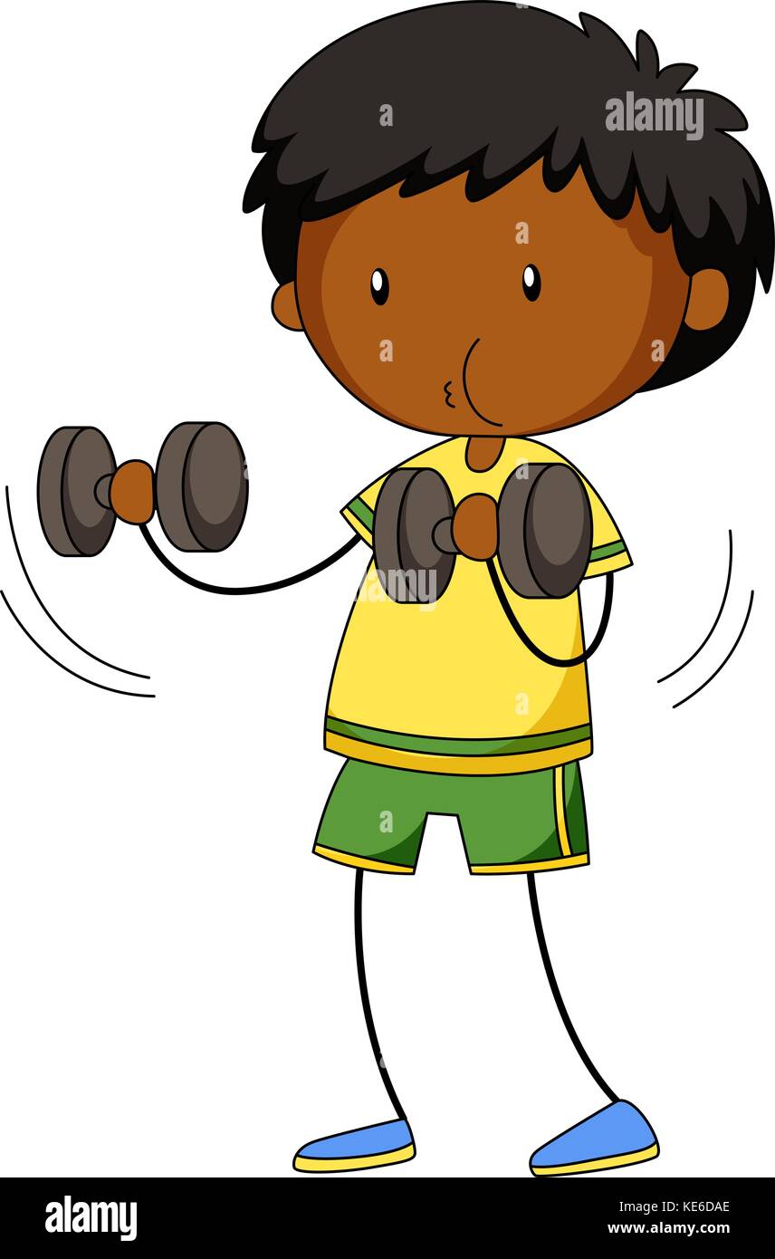 Little boy lifting weights illustration Stock Vector Image & Art - Alamy