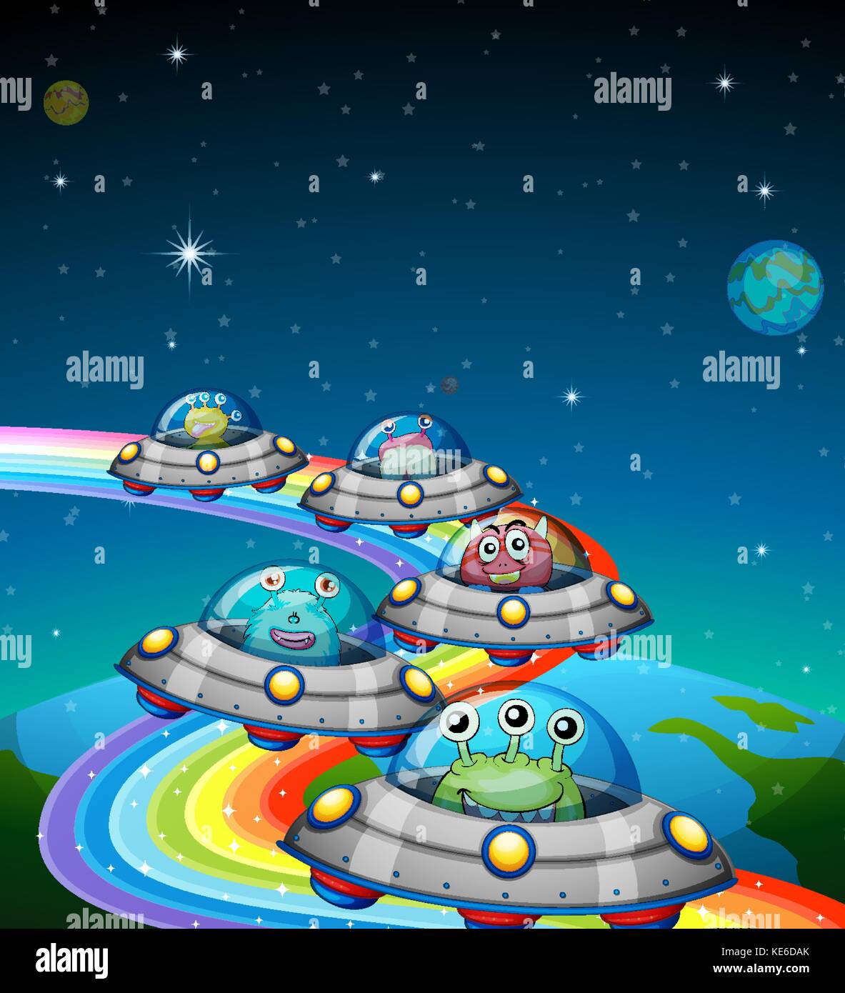 Aliens In Space Cartoon Illustration High Resolution Stock Photography ...