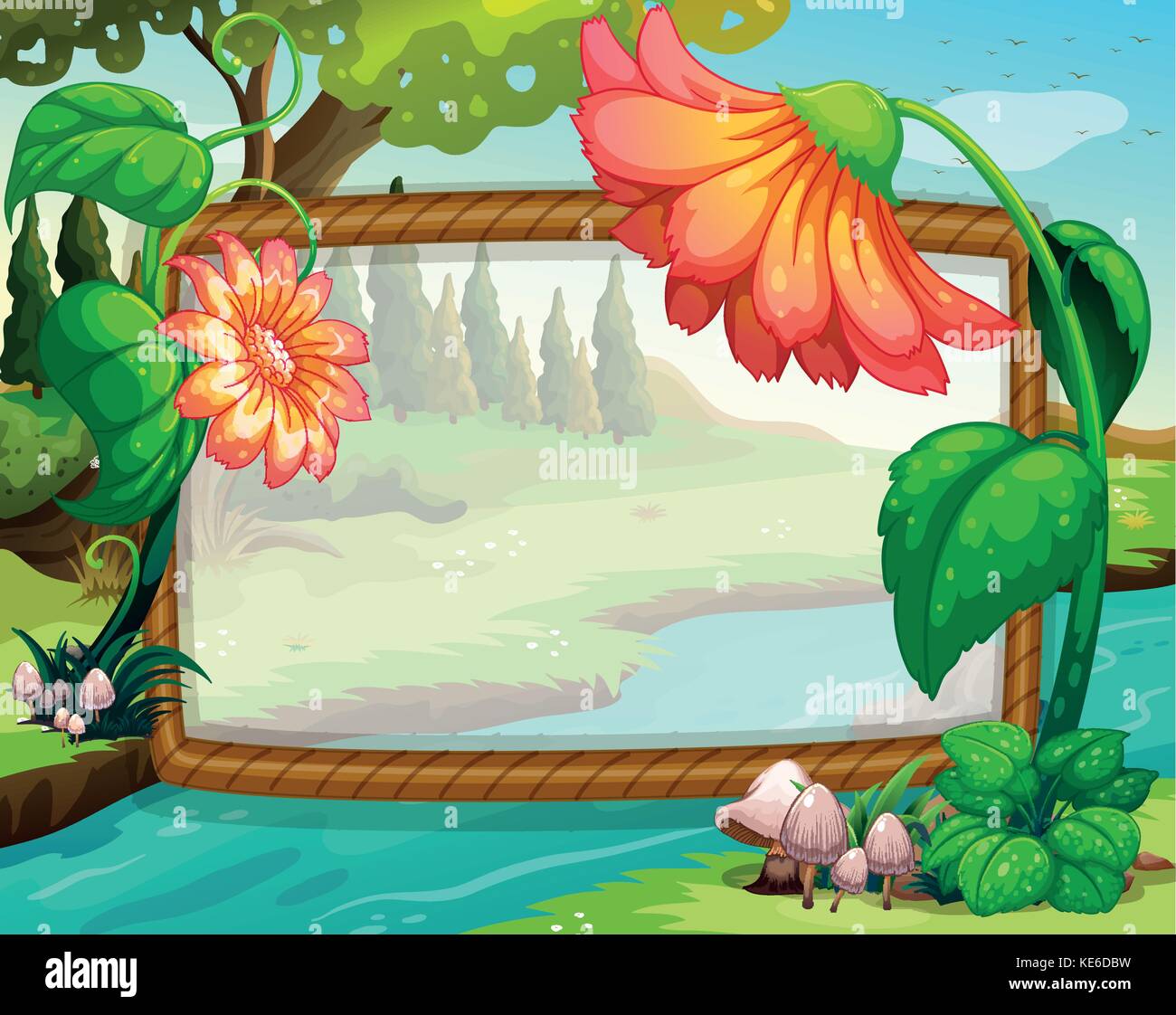 Frame design with flowers and river illustration Stock Vector Image ...