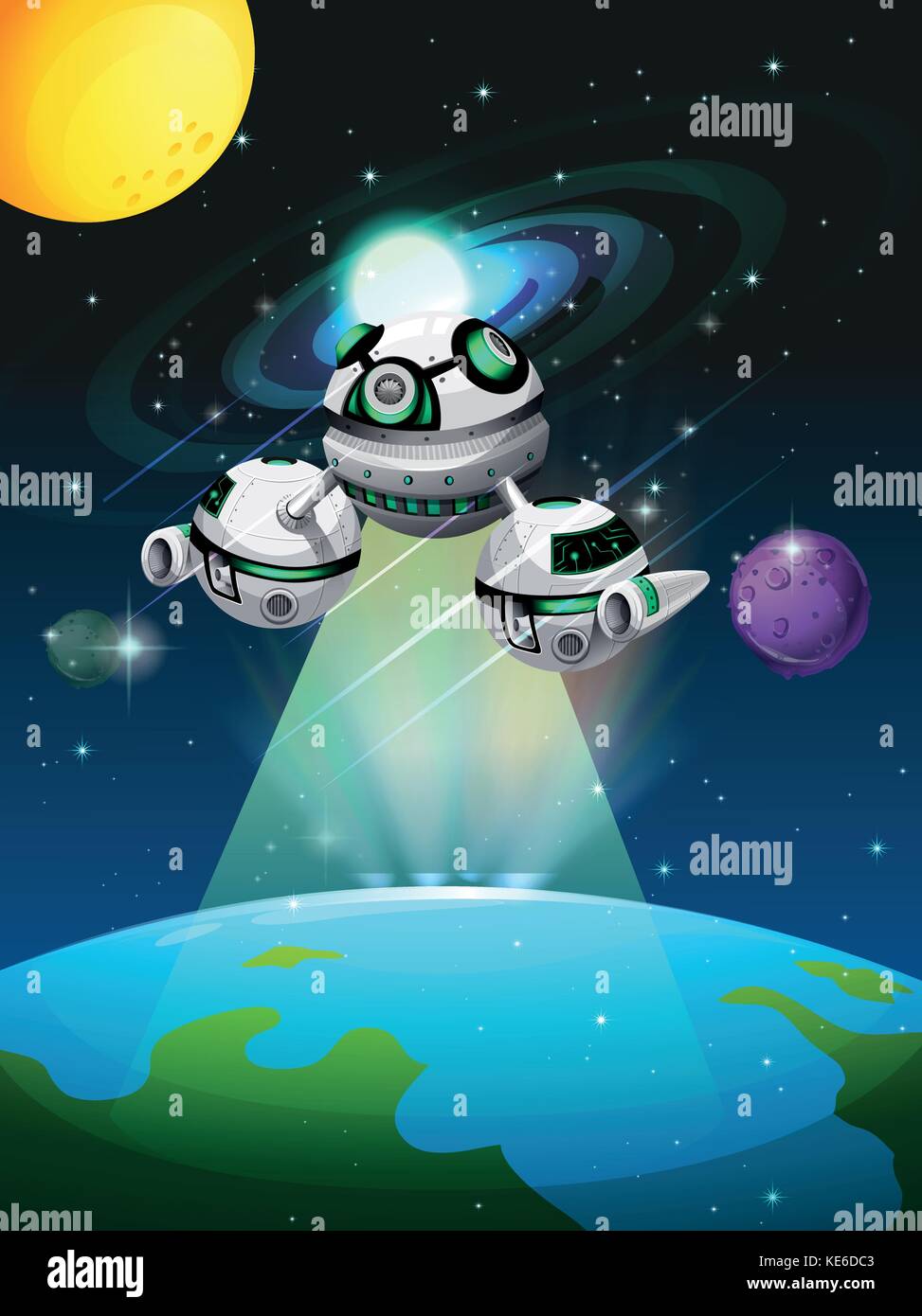 Spaceship flying over the earth illustration Stock Vector Image & Art ...