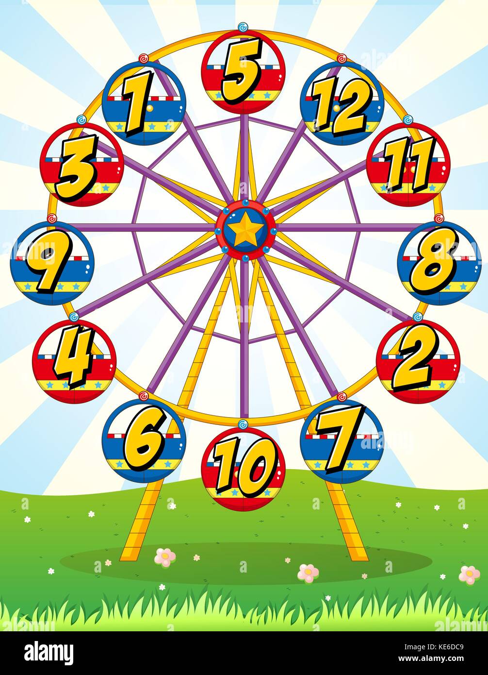 Ferris wheel with numbers on the carts illustration Stock Vector Image ...