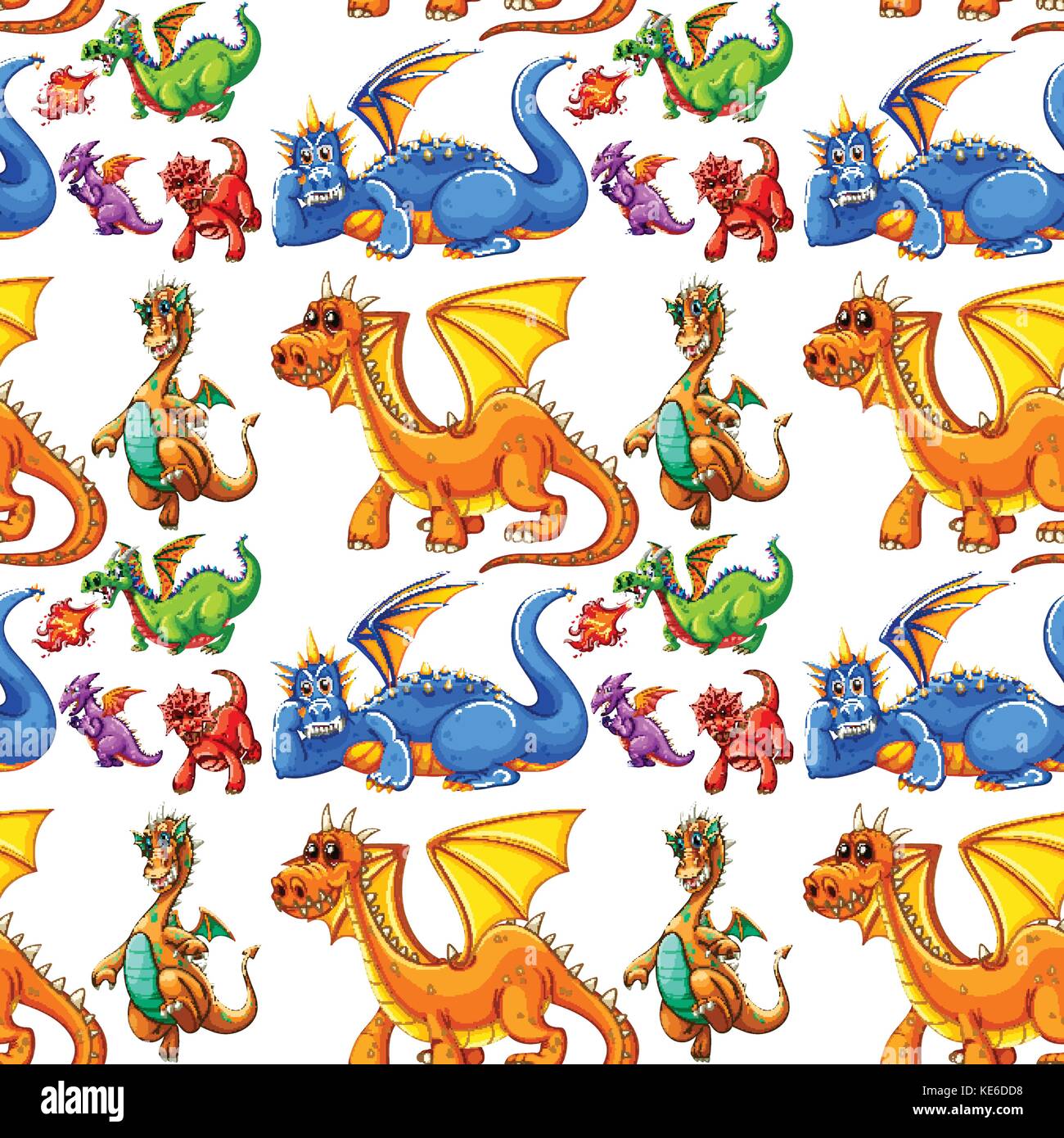 Seamless different type of dragons illustration Stock Vector Image ...