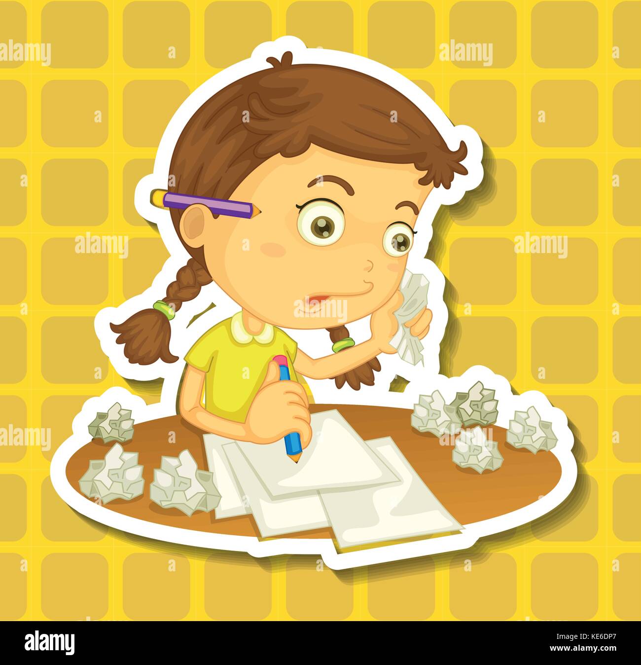 Little girl writing on paper illustration Stock Vector Image & Art - Alamy