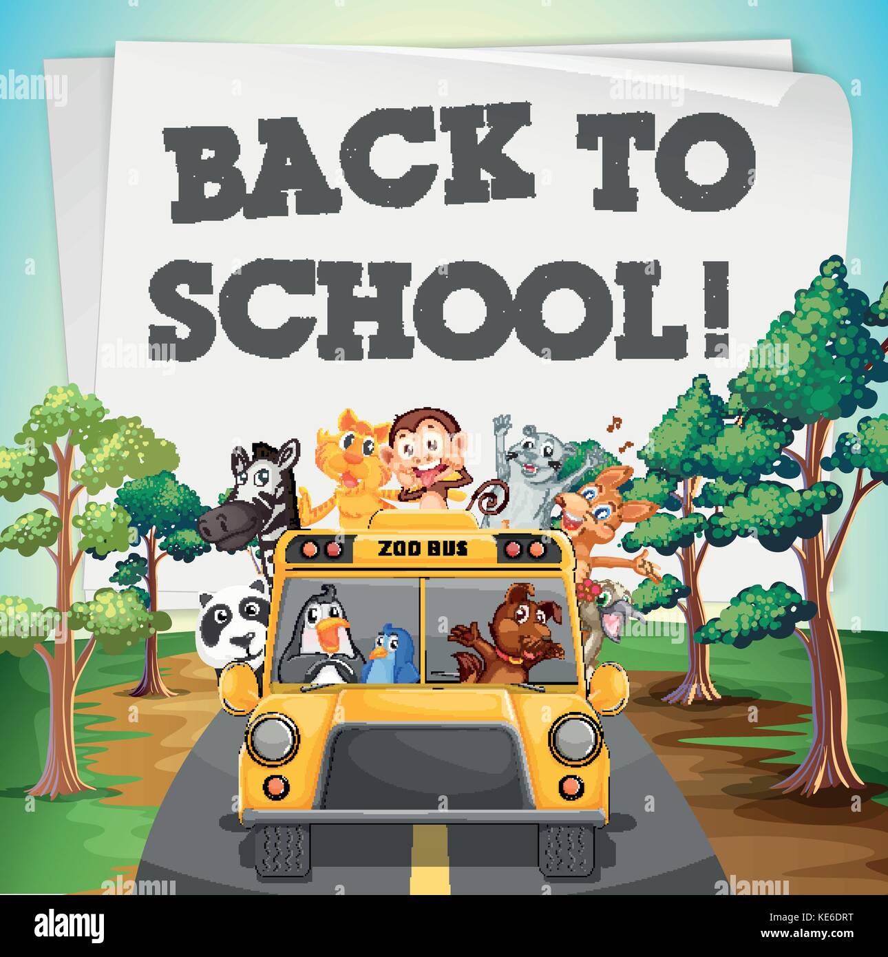 Back to school theme with animals on bus illustration Stock Vector ...