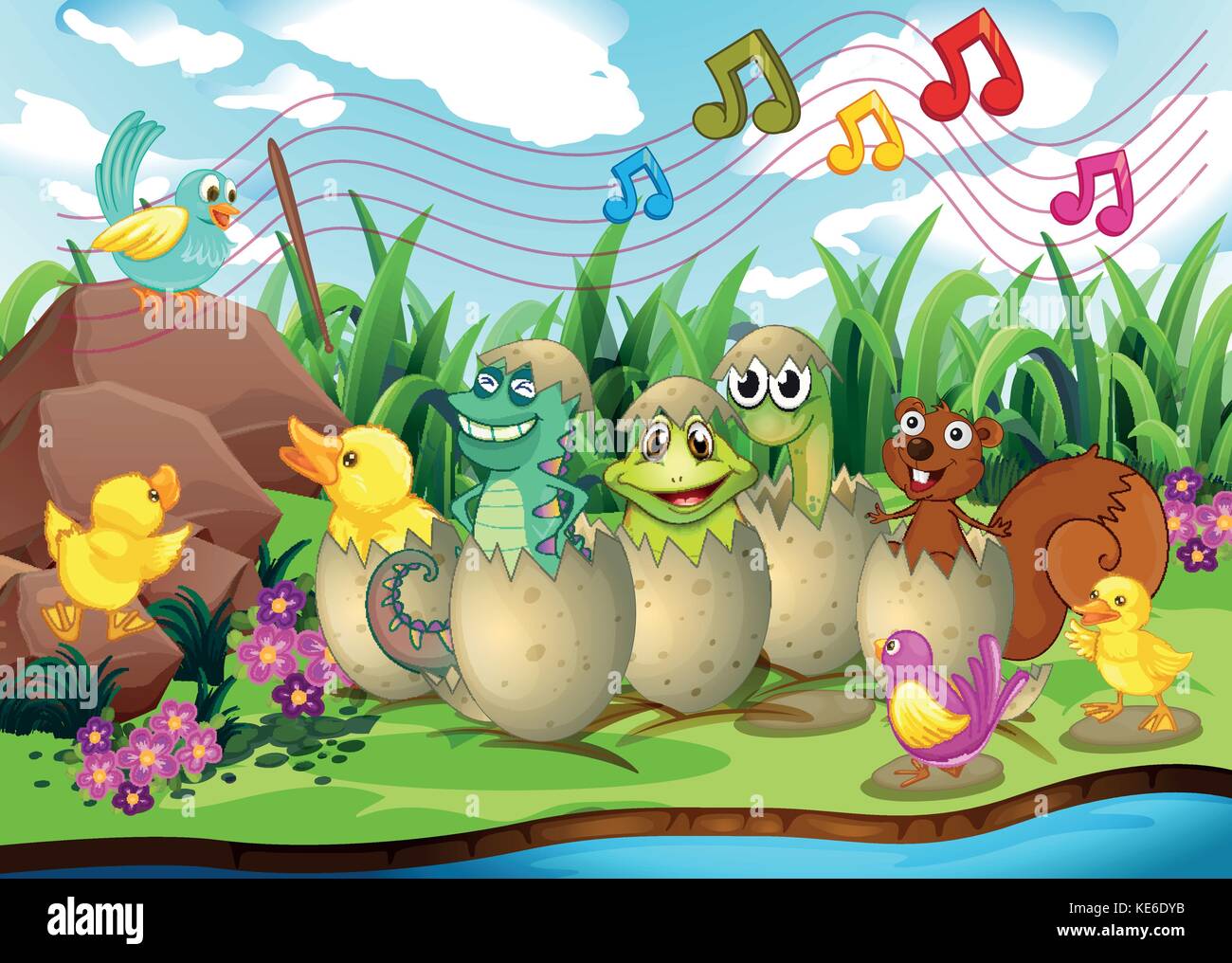 Animals in eggshells by the river illustration Stock Vector Image & Art - Alamy