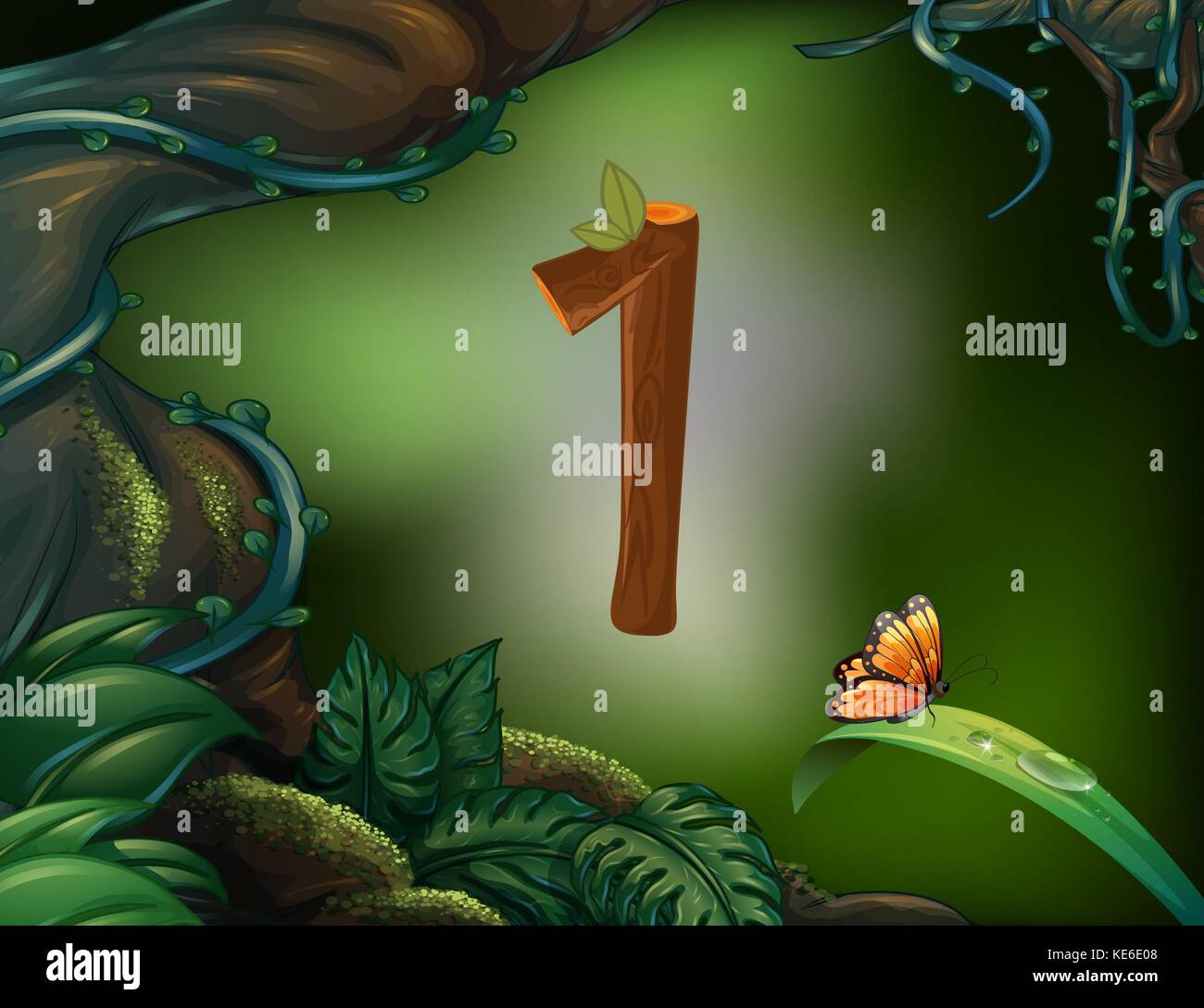 Number one with 1 butterfly in the garden illustration Stock Vector ...