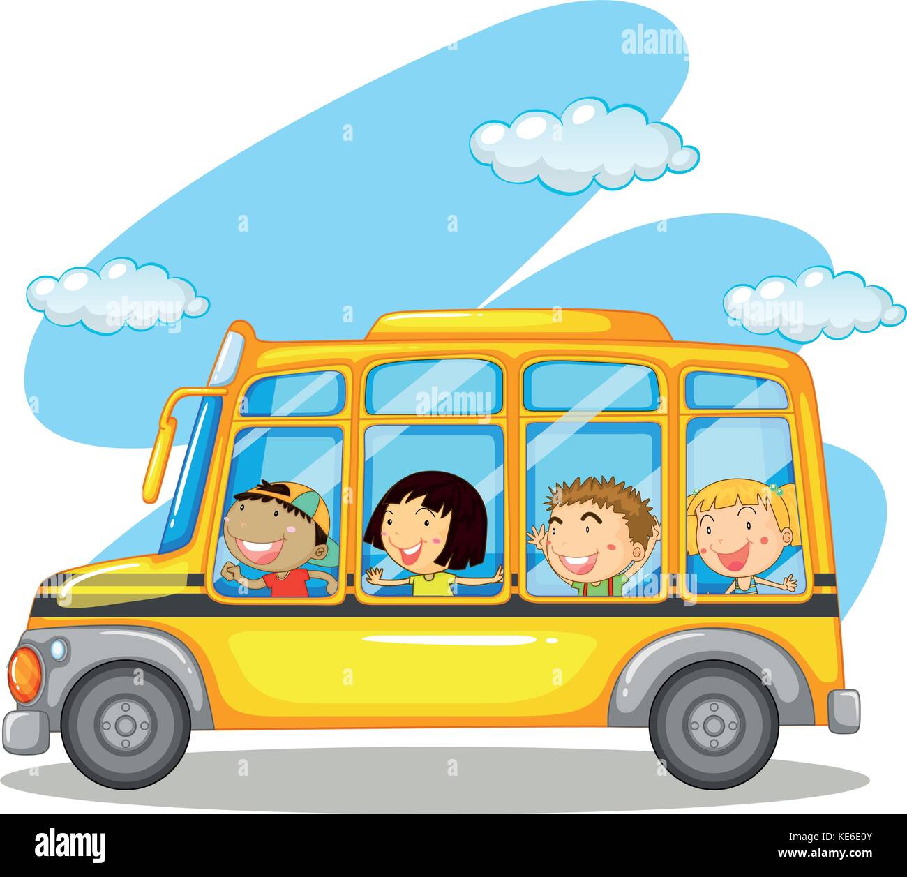 Children riding on yellow bus illustration Stock Vector Image & Art - Alamy