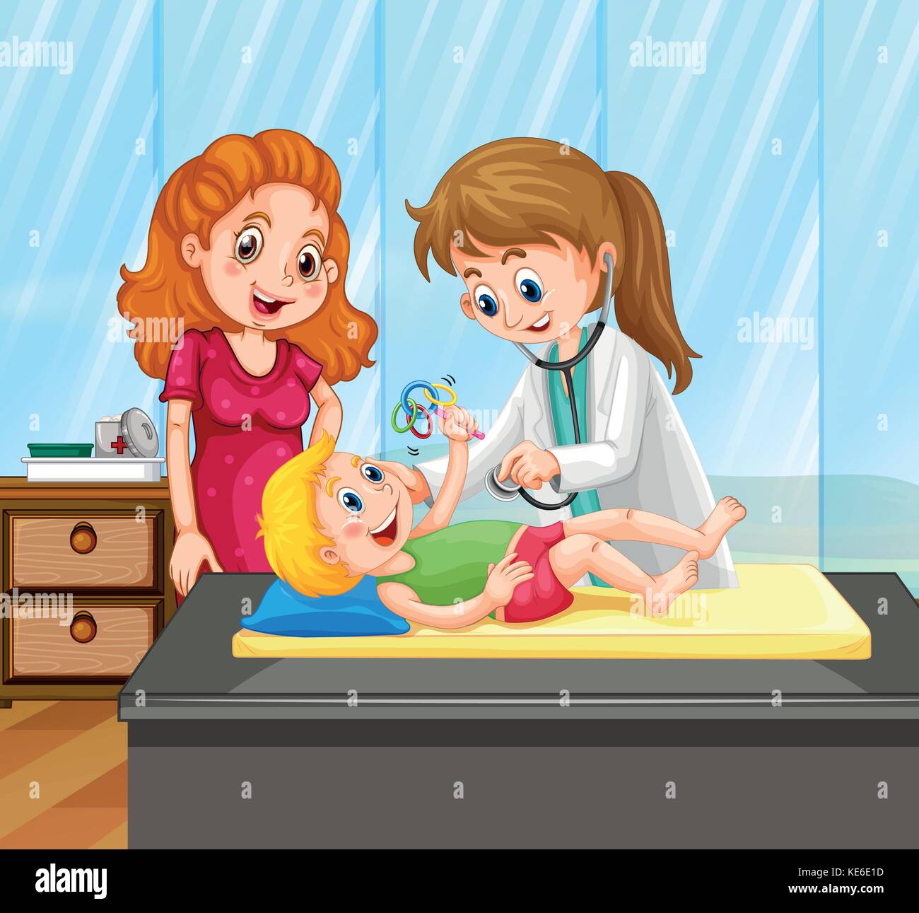 Female doctor give little boy treatment illustration Stock Vector Image ...