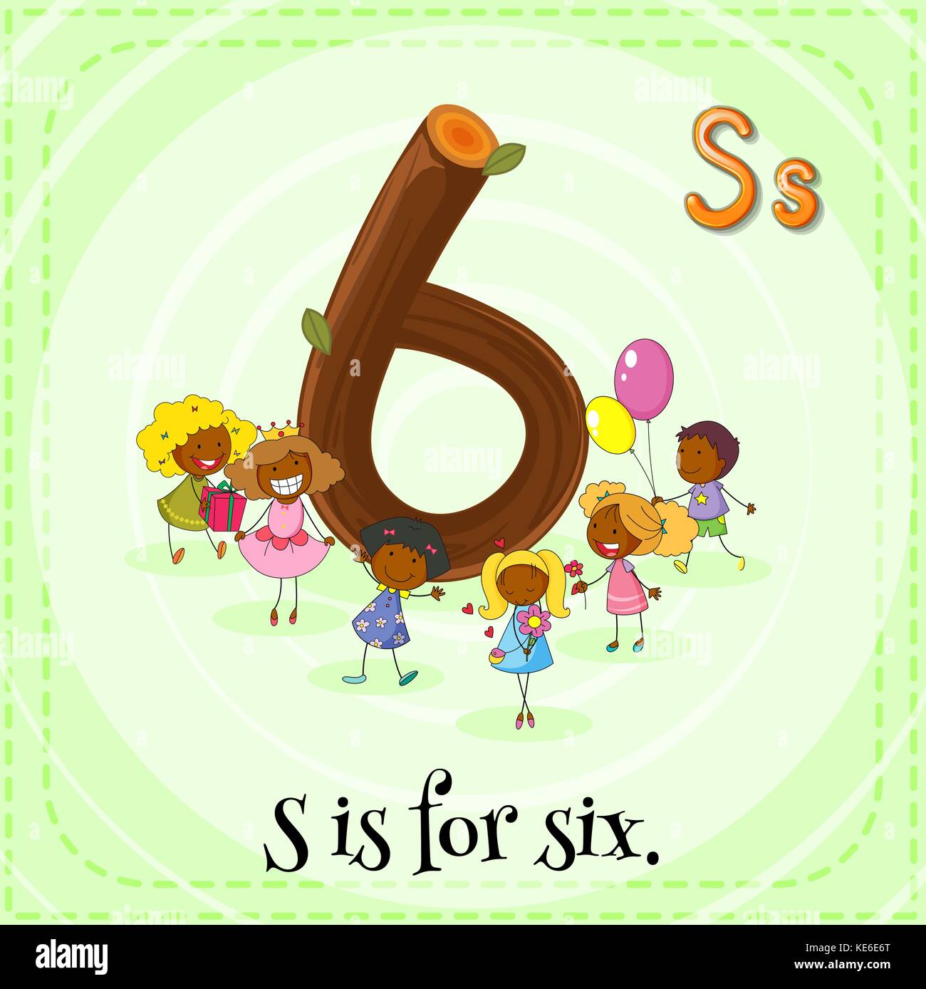 Flashcard of letter Six illustration Stock Vector Image & Art - Alamy
