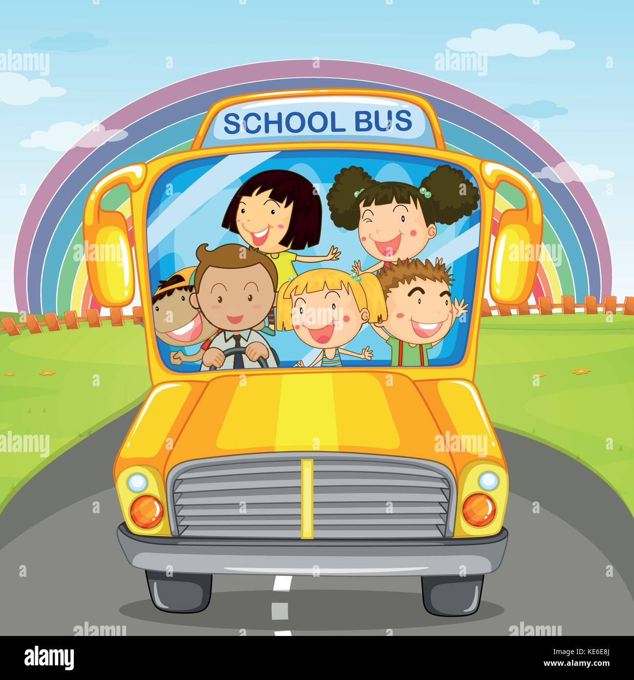 Children riding in the school bus illustration Stock Vector Image & Art ...