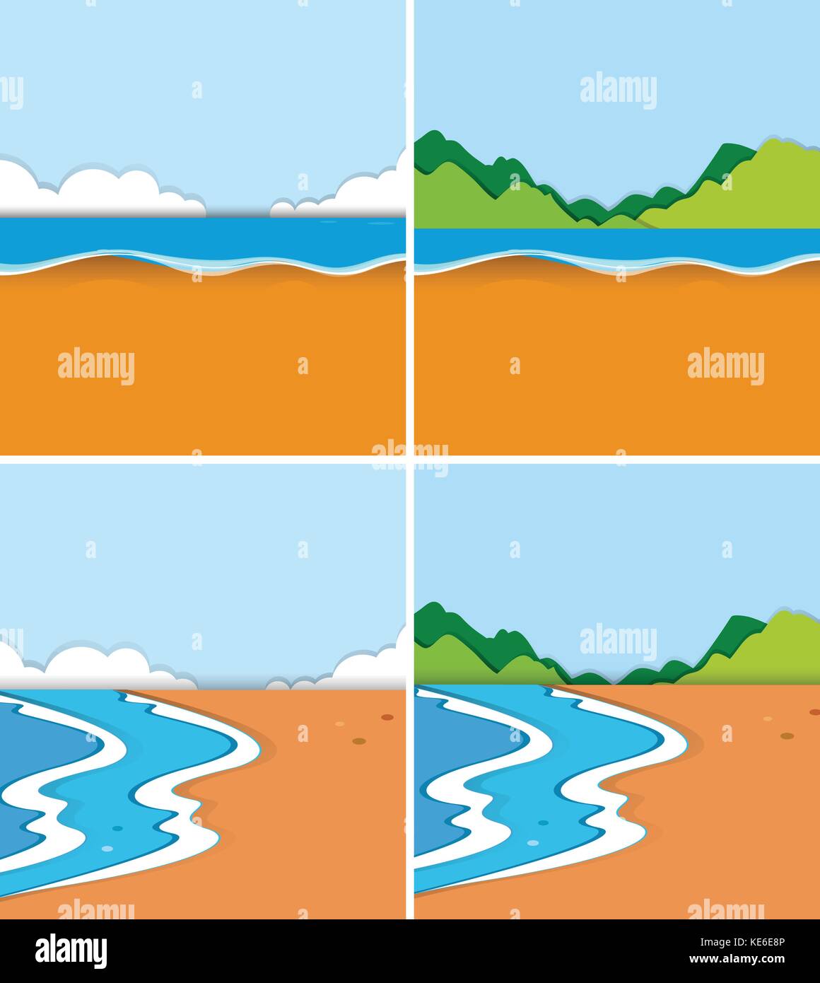 Four scenes of beach and ocean illustration Stock Vector Image & Art ...