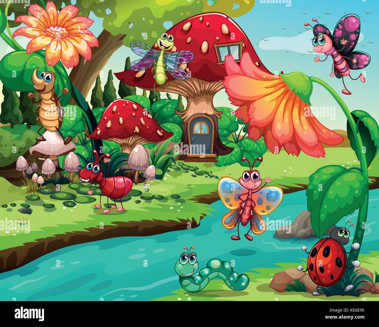 Insects flying by the river illustration Stock Vector Image & Art - Alamy