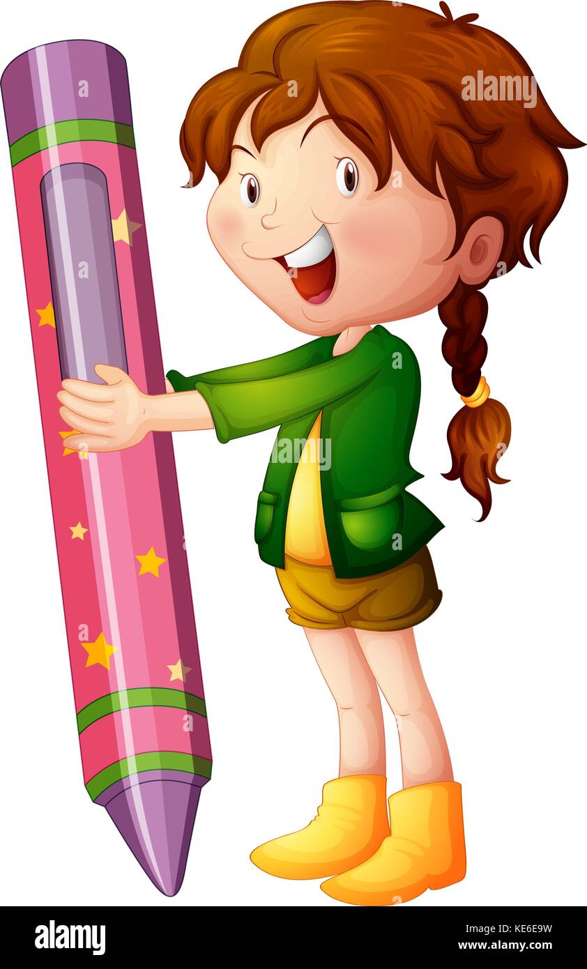 Girl holding giant crayon illustration Stock Vector Image & Art - Alamy