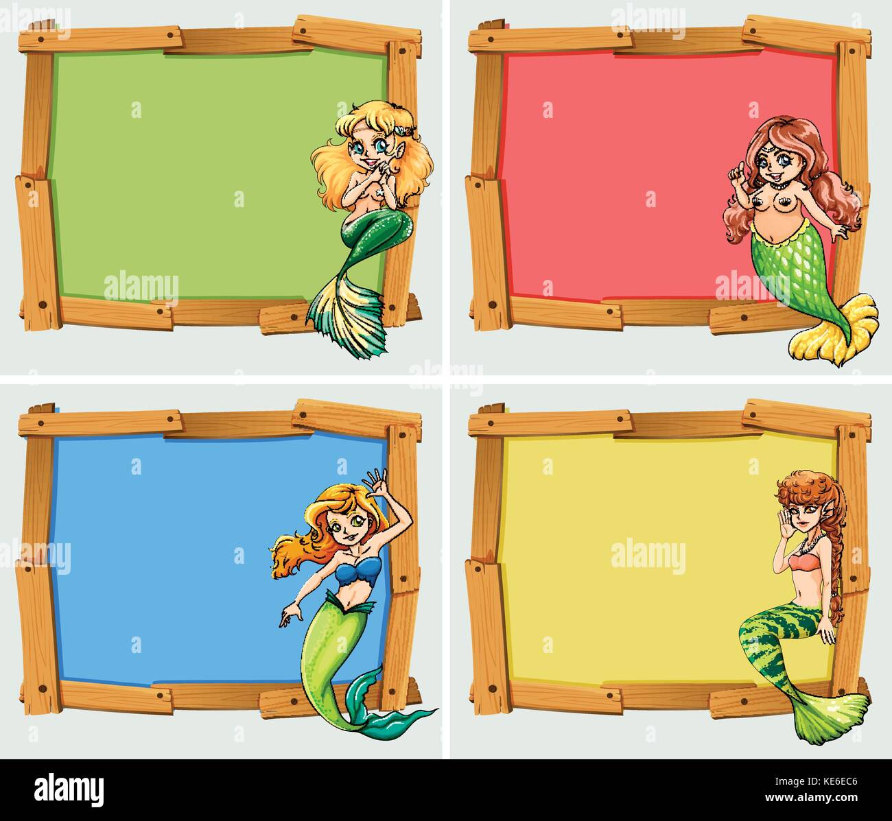 Wooden frame design with mermaids illustration Stock Vector Image & Art ...