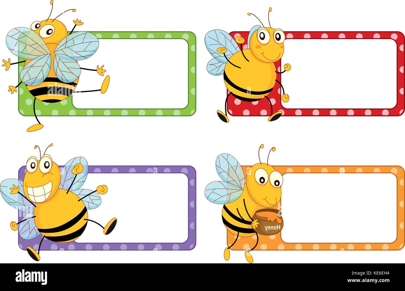 Square labels with happy bees illustration Stock Vector Image & Art - Alamy