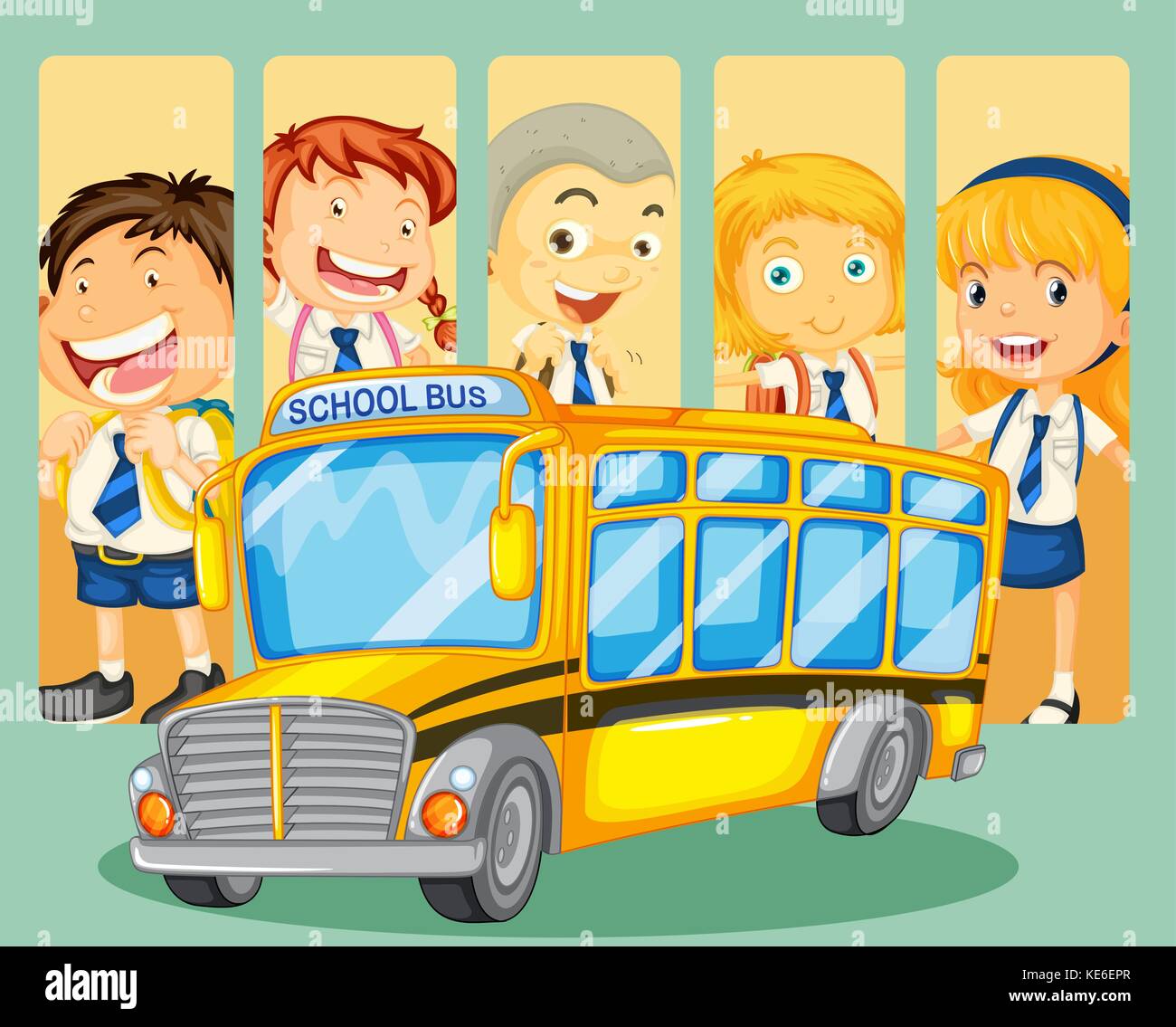 Students and school bus illustration Stock Vector Image & Art - Alamy