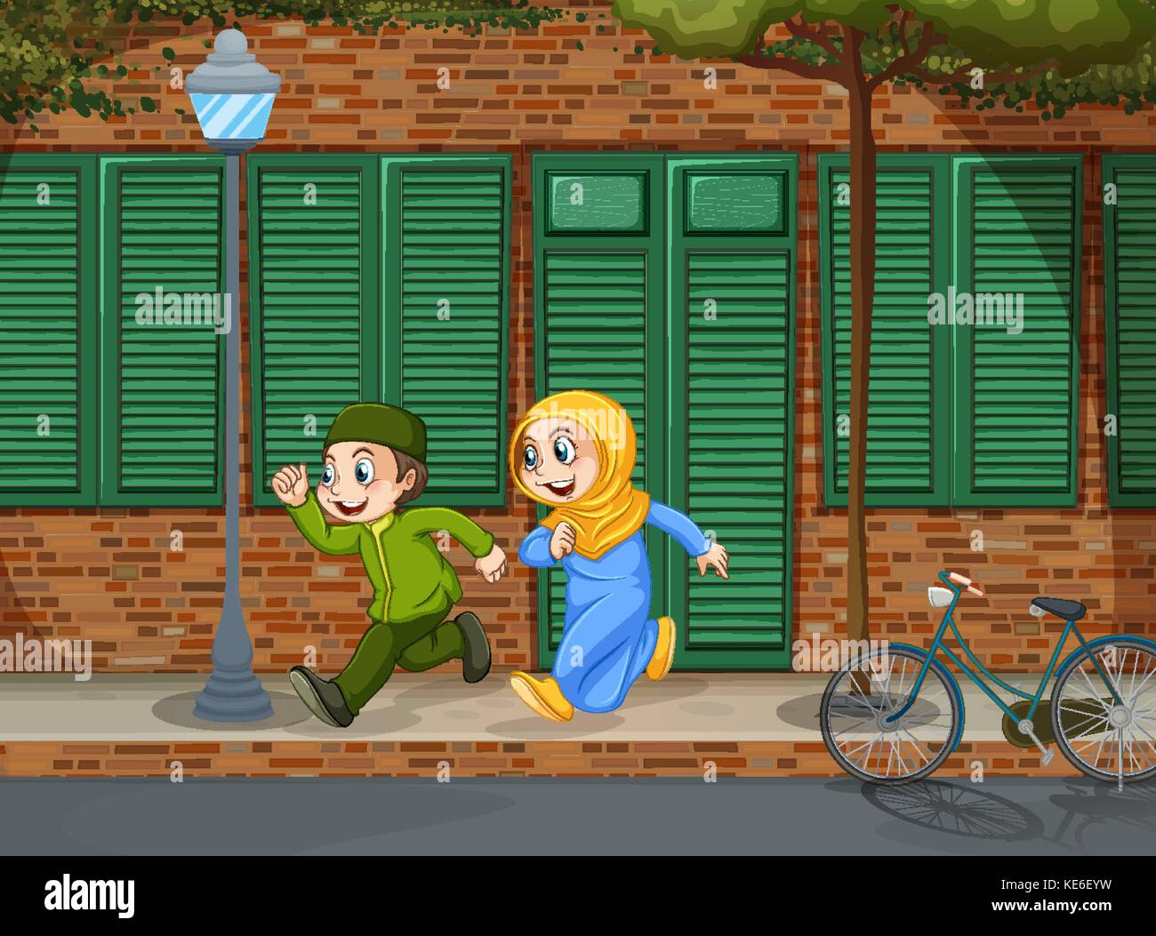 Muslim boy and girl running illustration Stock Vector Image & Art - Alamy