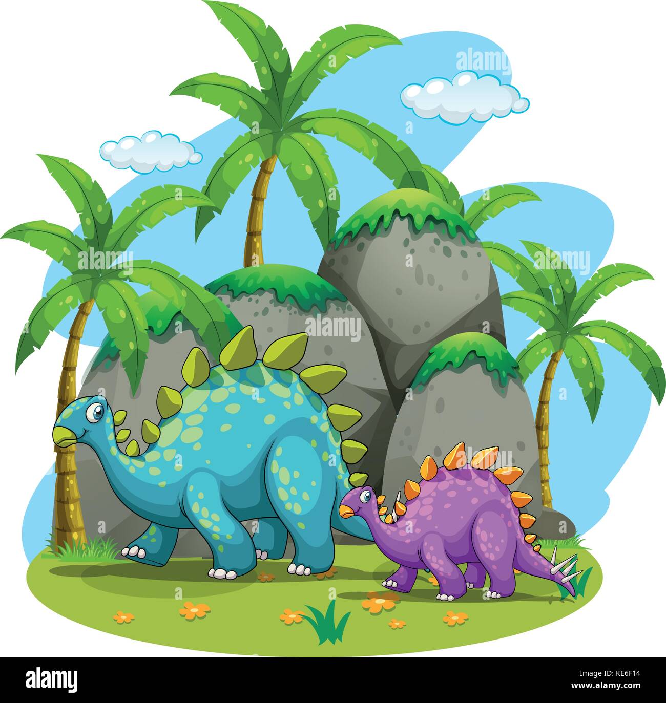 Dinosaurs walking in nature illustration Stock Vector Image & Art - Alamy
