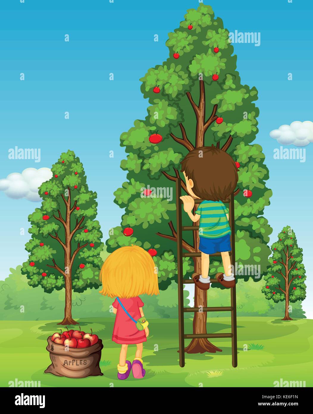 Apple picking orchard child Stock Vector Images - Alamy