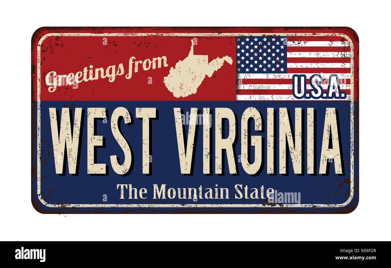 Greetings from West Virginia vintage rusty metal sign on a white ...