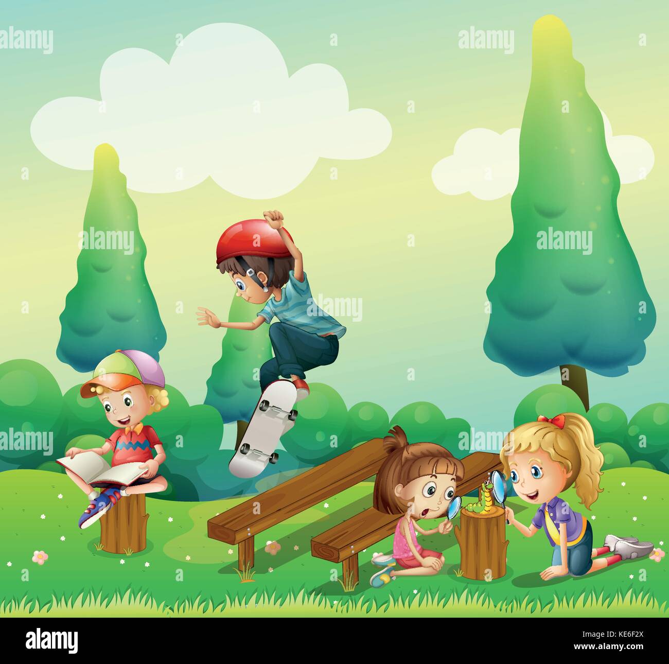 Children playing in the park illustration Stock Vector Image & Art - Alamy