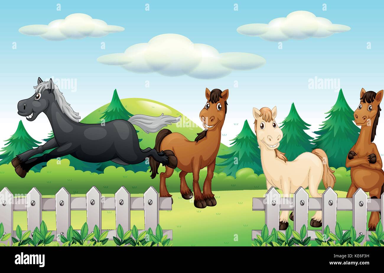 Four horses running the park illustration Stock Vector Image & Art - Alamy