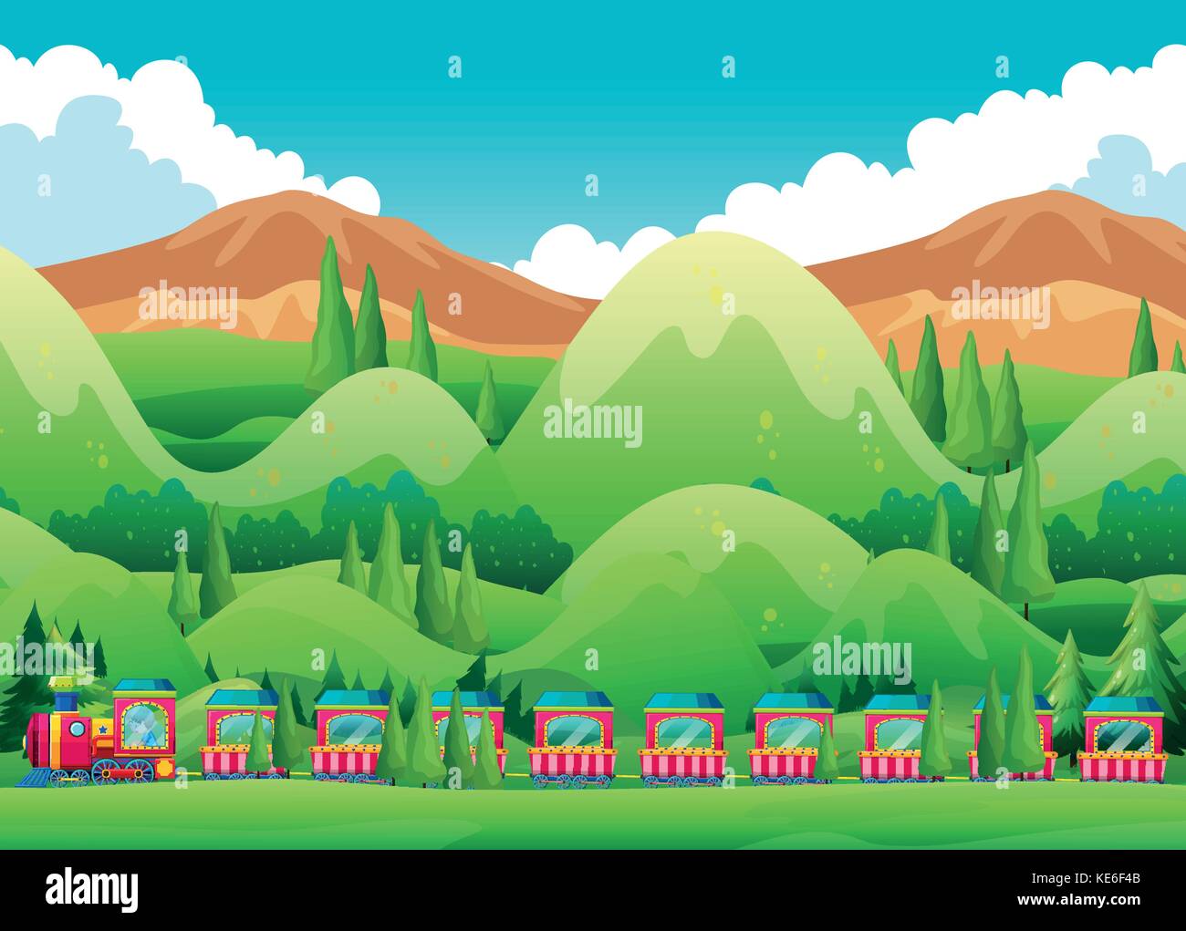 Train ride through the green field illustration Stock Vector Image ...