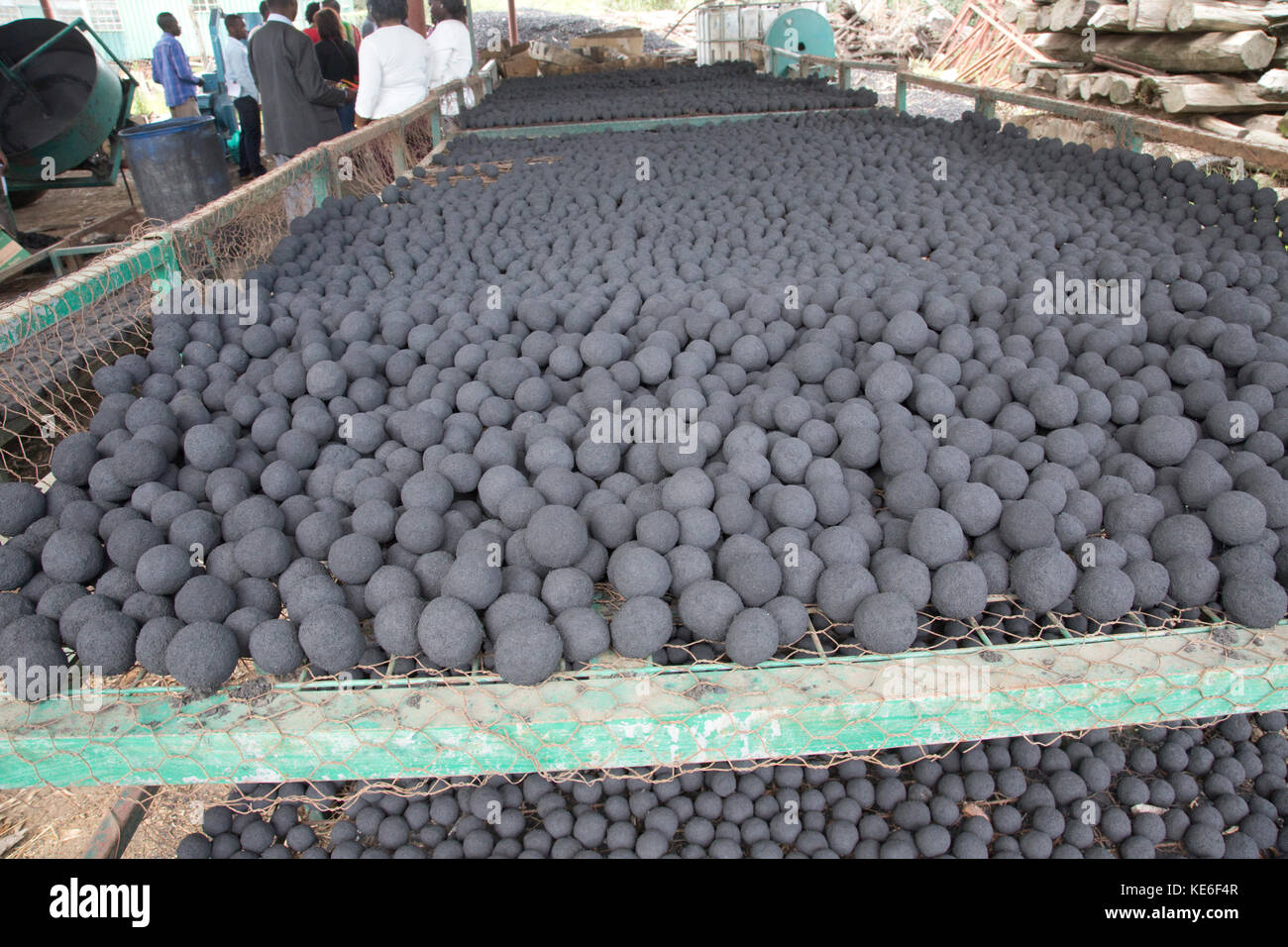 Briquette balls for African stoves made from charcoal dust in drying ...