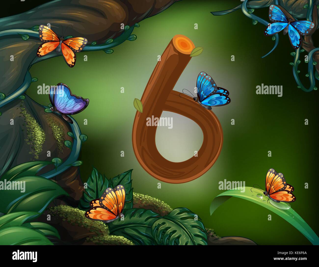 Number six with 6 butterflies in the garden illustration Stock Vector ...