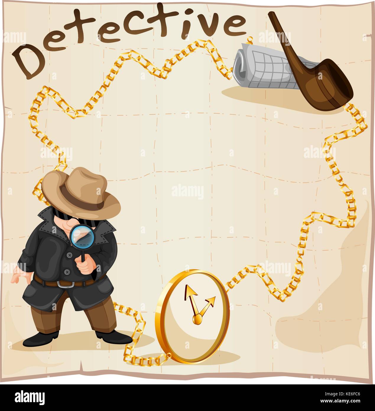 Frame design with detective and smoking pipe illustration Stock Vector ...