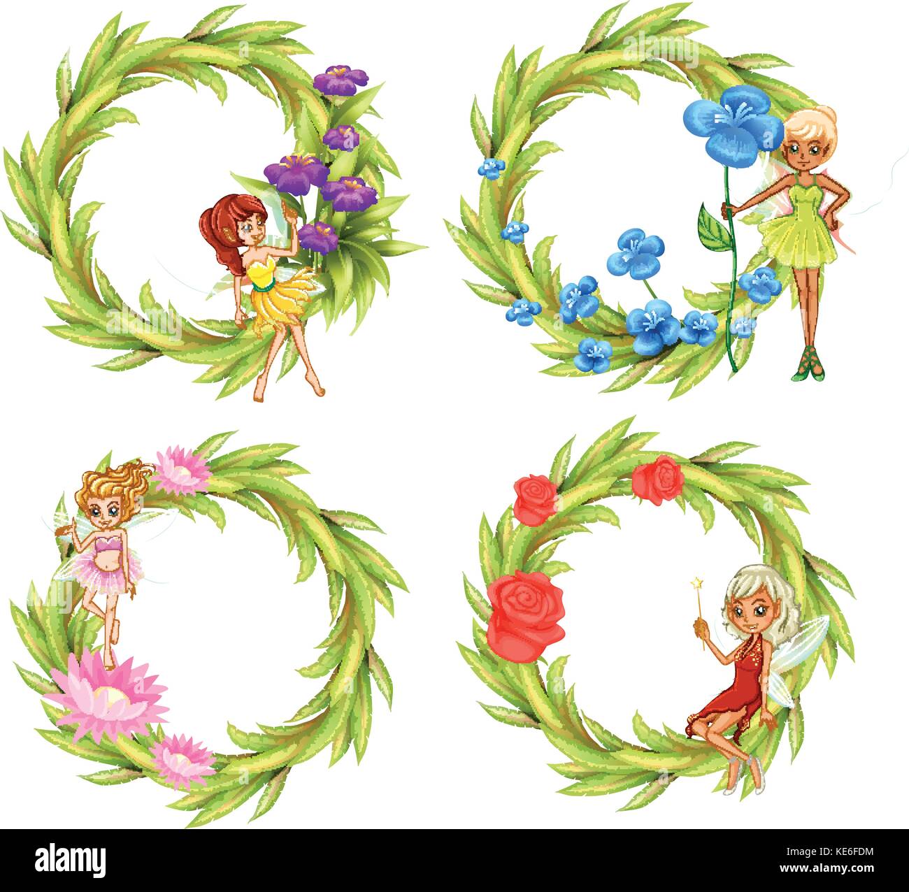 Fairies flying around the flower bouguet illustration Stock Vector ...