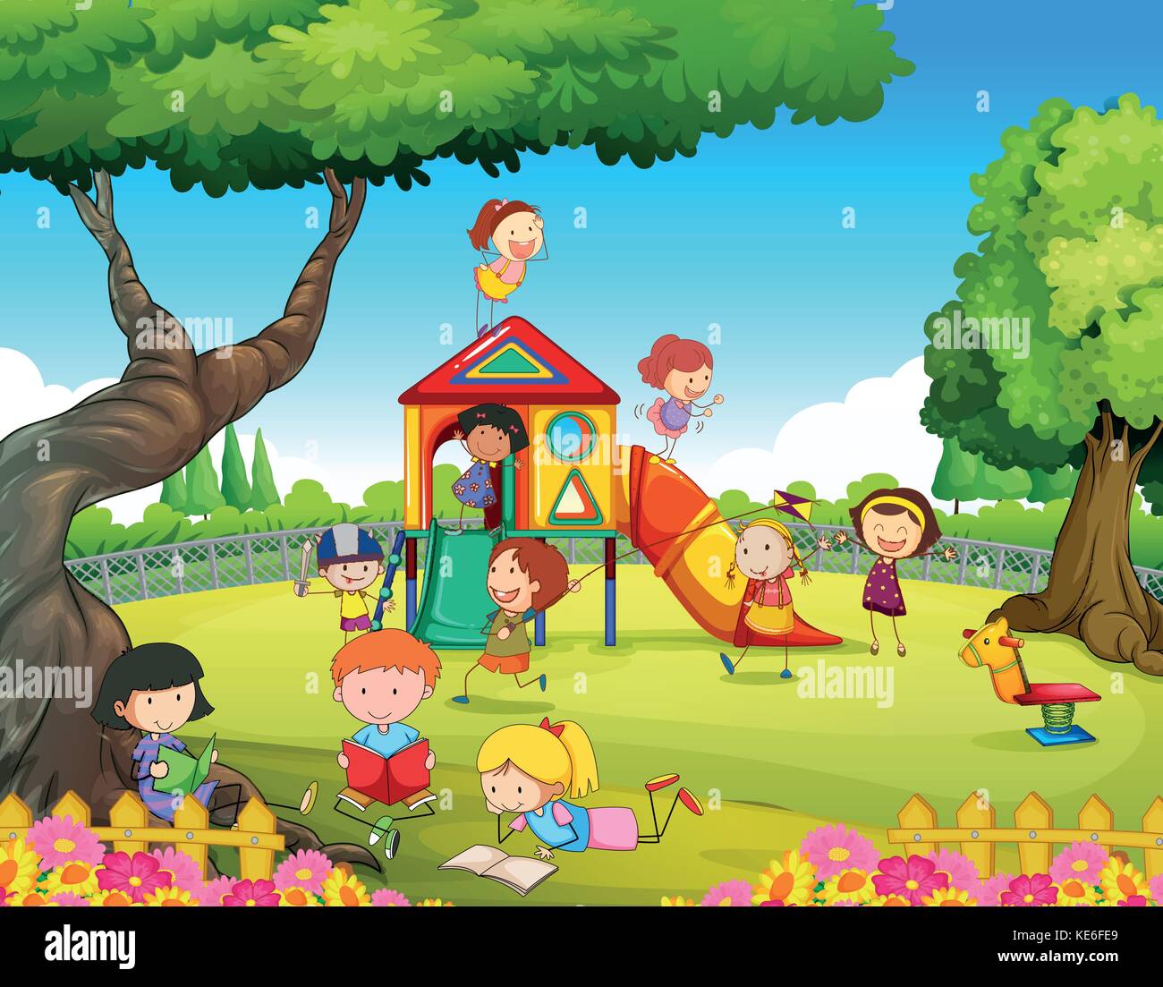 Kids in school playground Stock Vector Images - Alamy