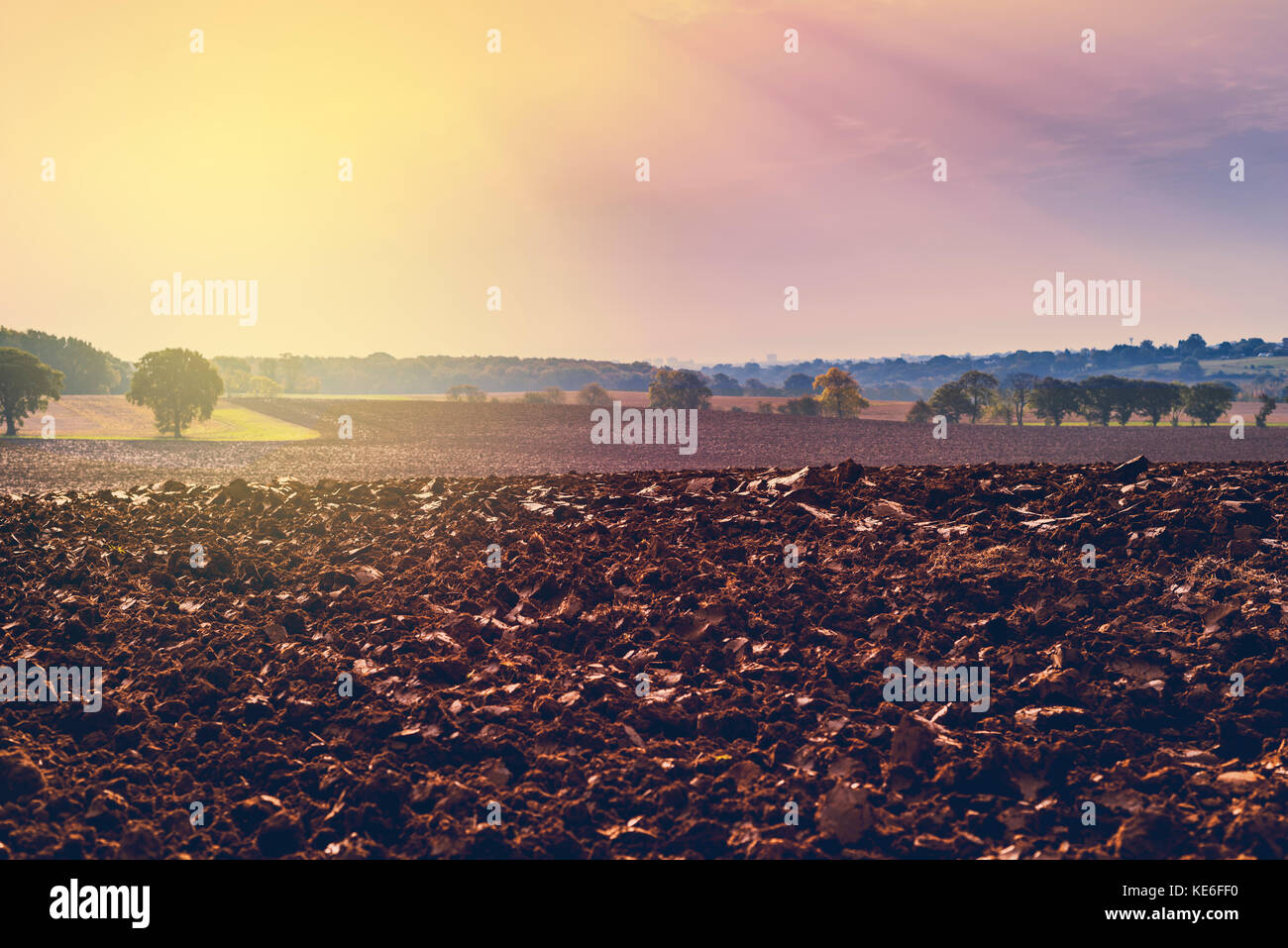 Cultivated field and surrounding countryside, agriculture, farmland ...