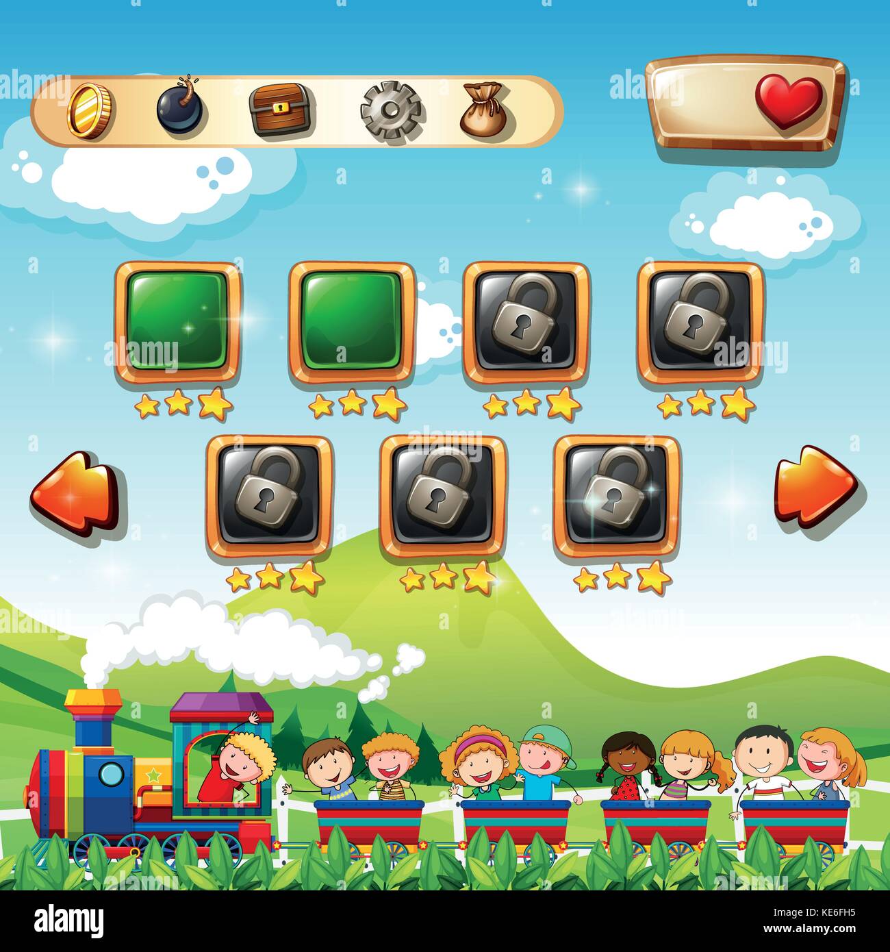 Game template with children on train illustration Stock Vector Image ...